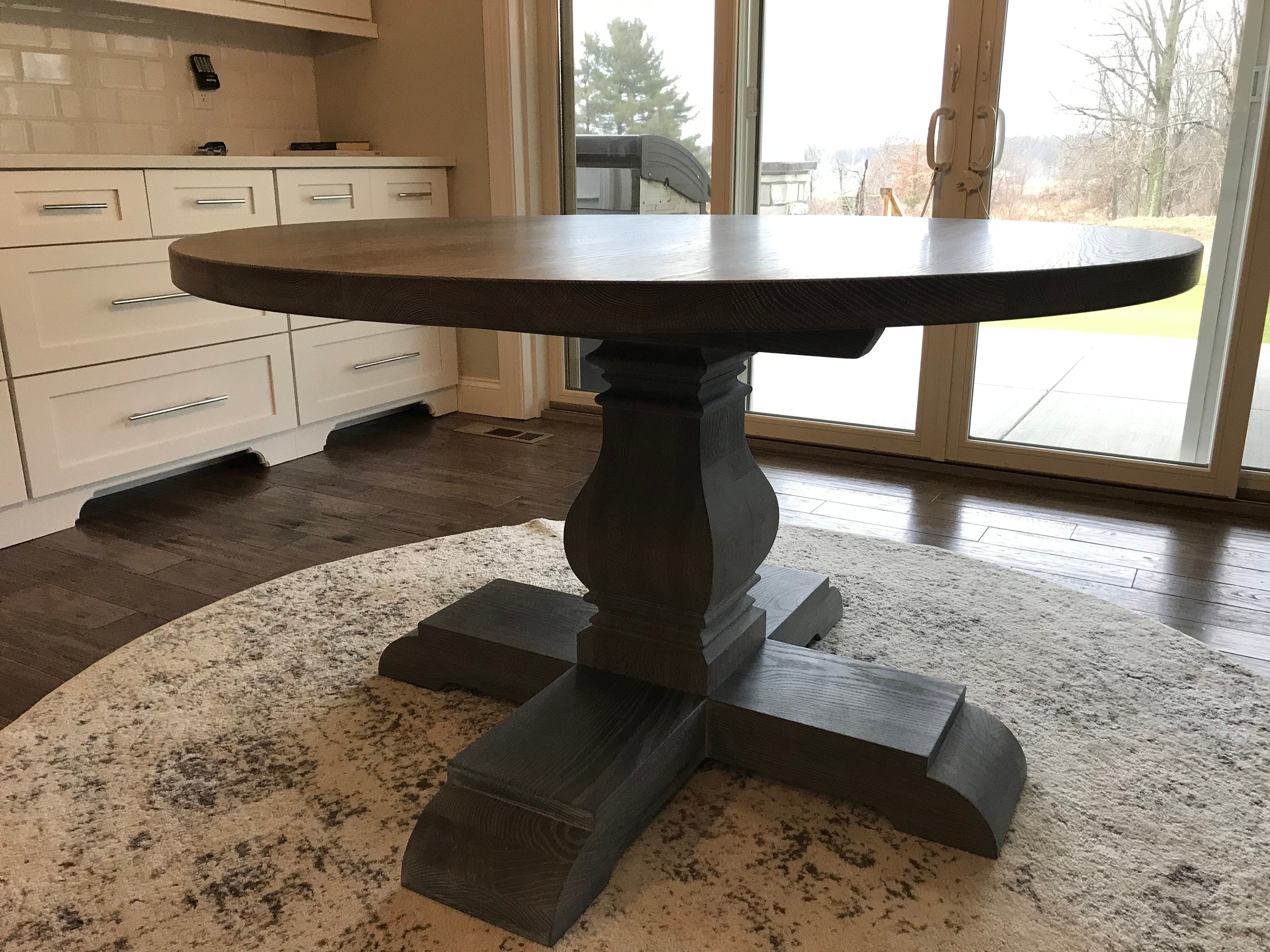 Round White Oak Pedestal Dining Table W/ Custom Finish - Etsy