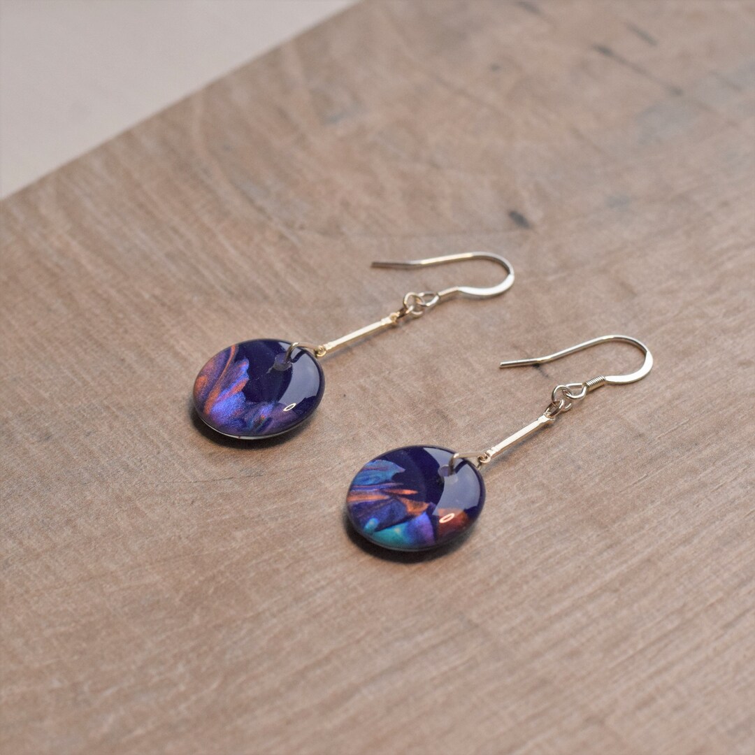 Colourful Round Drop Earrings, Round Blue Earrings, Abstract Art ...