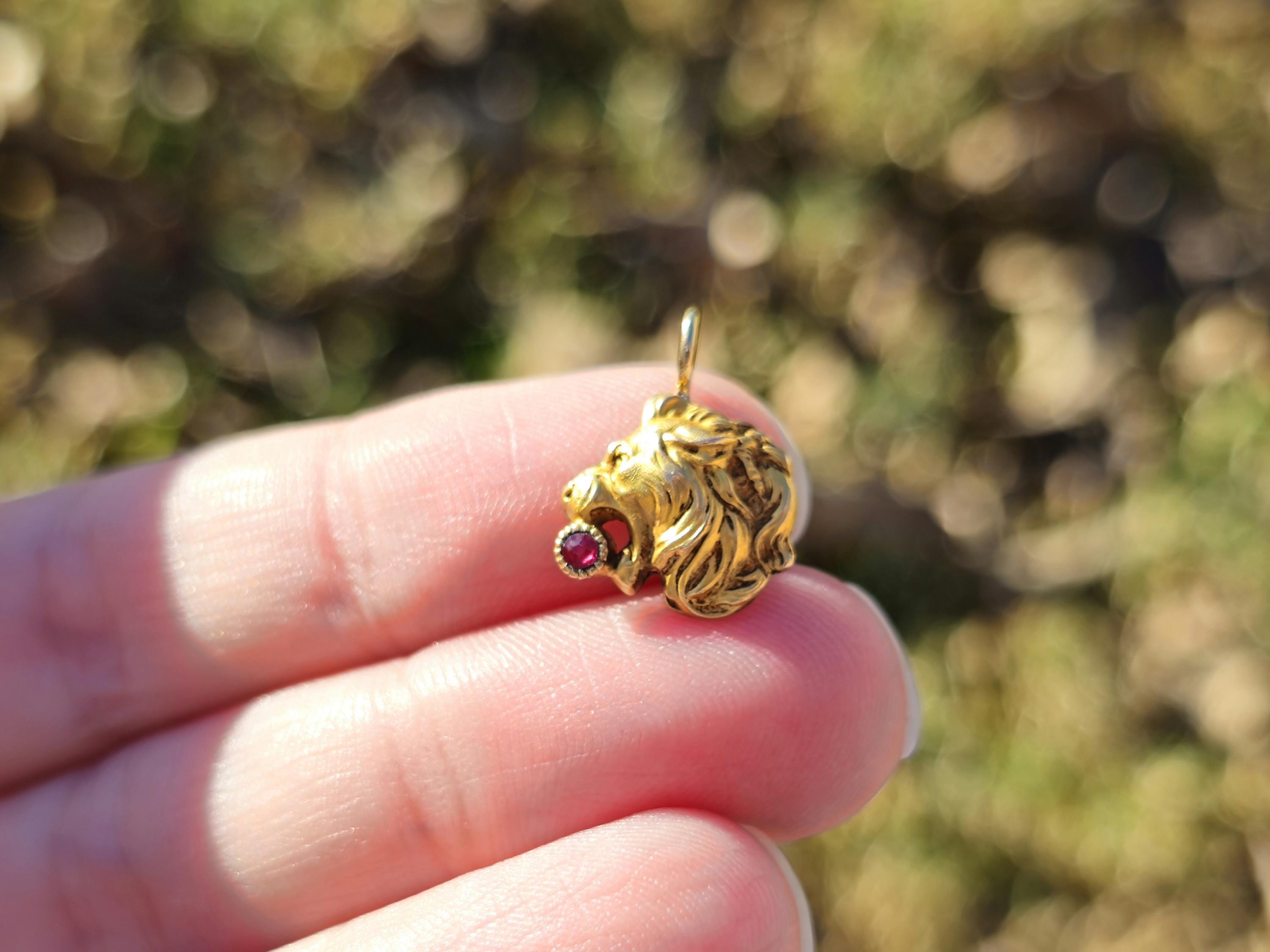 Vintage French Fix 18k and 14k Gold Filled Lion Garnet Small Pendant ...