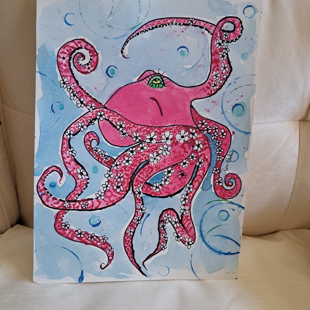 Pink Octopus Lilith original Watercolor Painting-9x12 Inch Art on ...