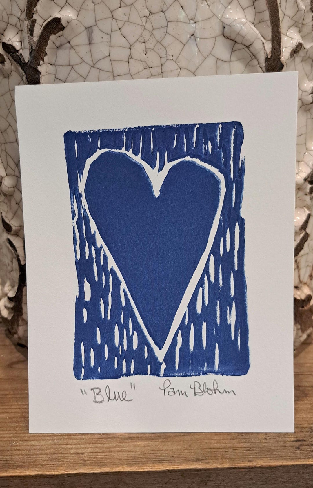 BLUE Heart Art Linoleum Block Print 4x5 Small Art Lino Block Art Small ...