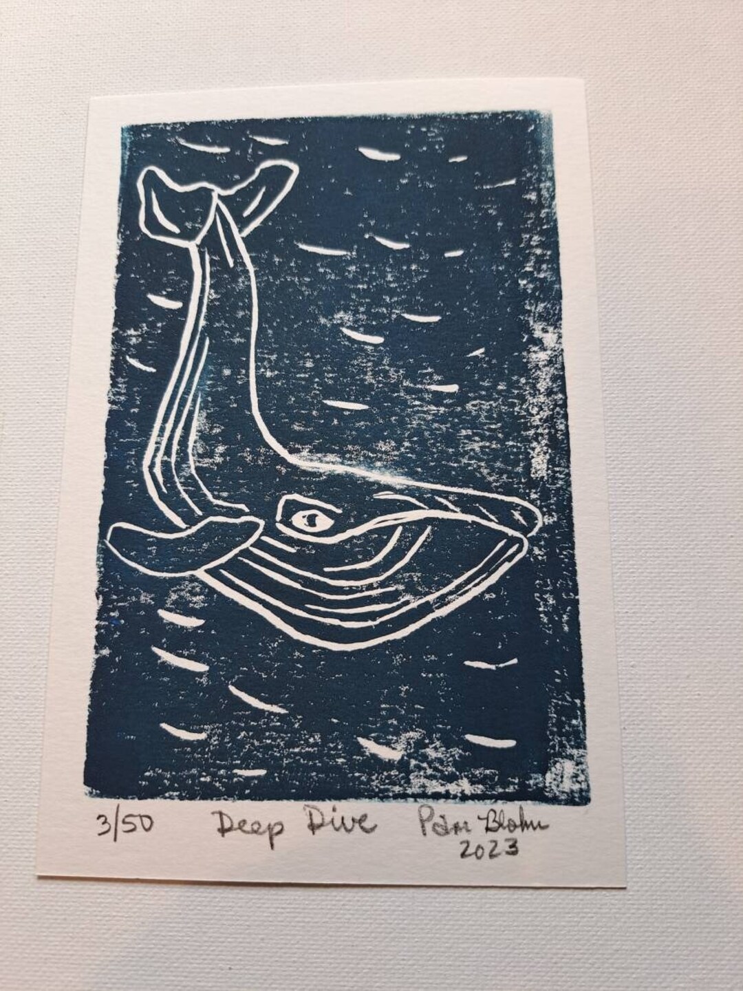 Humpback Whale deep Dive Linoleum Block Print-navy Blue Ink 3/50 Limit ...