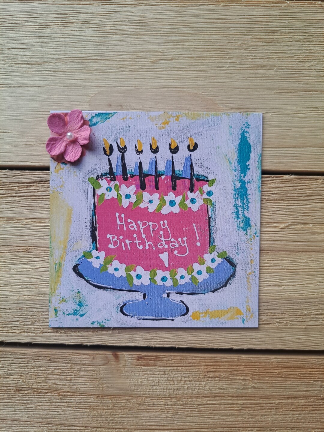 Cake Magnet "happy Birthday Cake" From Original Art - 3.5"x3.5 " Artist ...