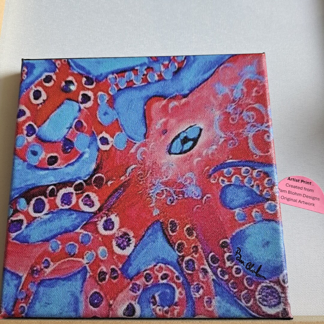 PINK Octopus 8x8 Giclee CANVAS PRINT Abstract Ocean Life Fun Home Decor ...