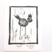 Whimsical bird Linoleum Block Print-black Ink 4 X 5.5 Inch Small Art ...