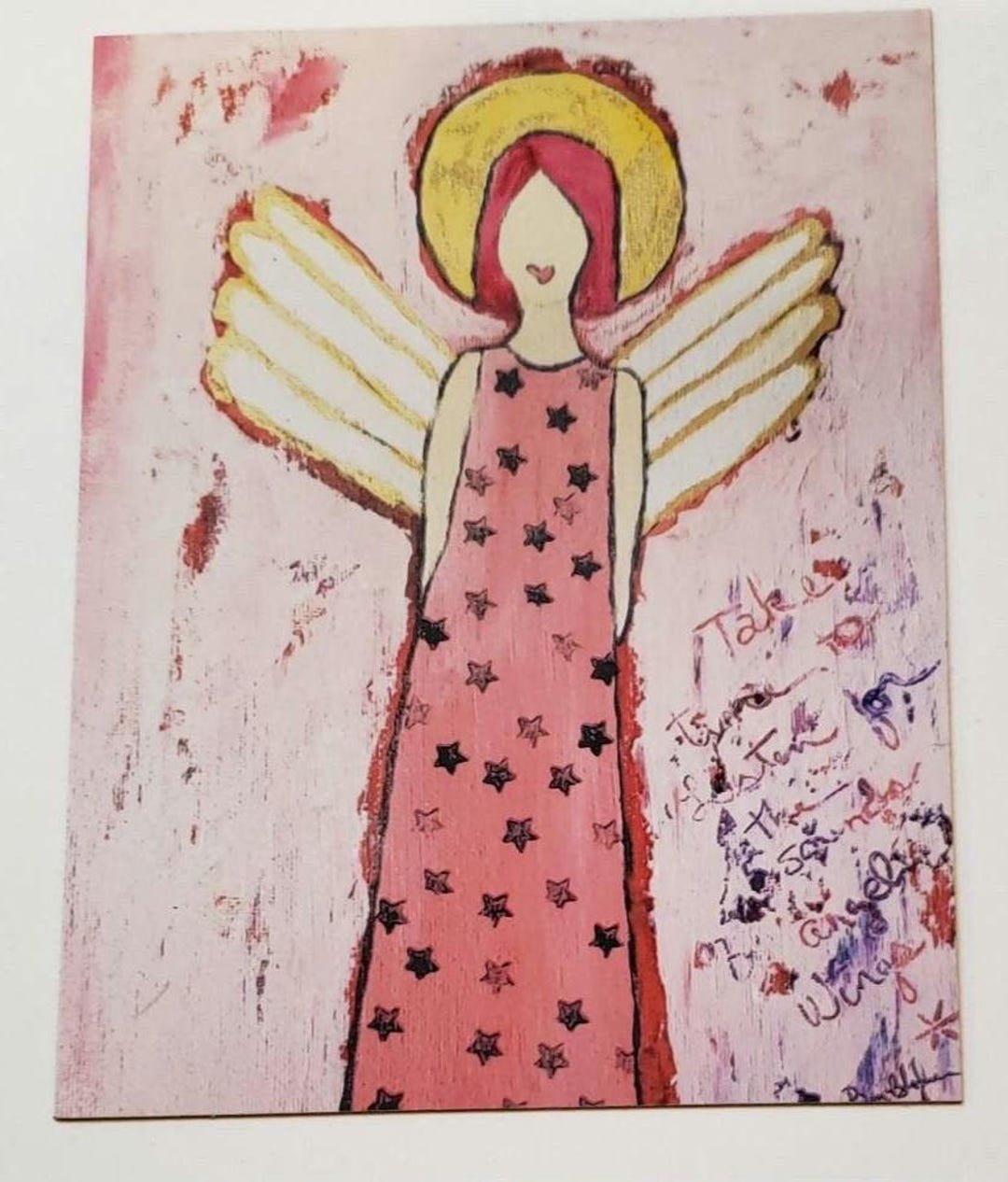 Angel Magnet-pink Hair Angel in Pink Stars Dress- Small Art Gift Idea ...