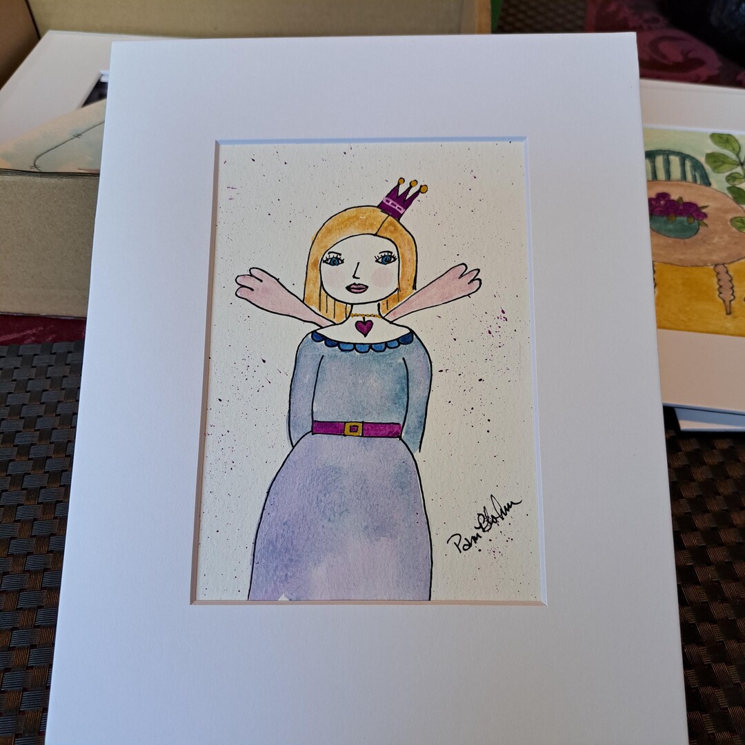 ORIGINAL sovereign Angel Watercolor and Ink Painting-810 White Matted ...