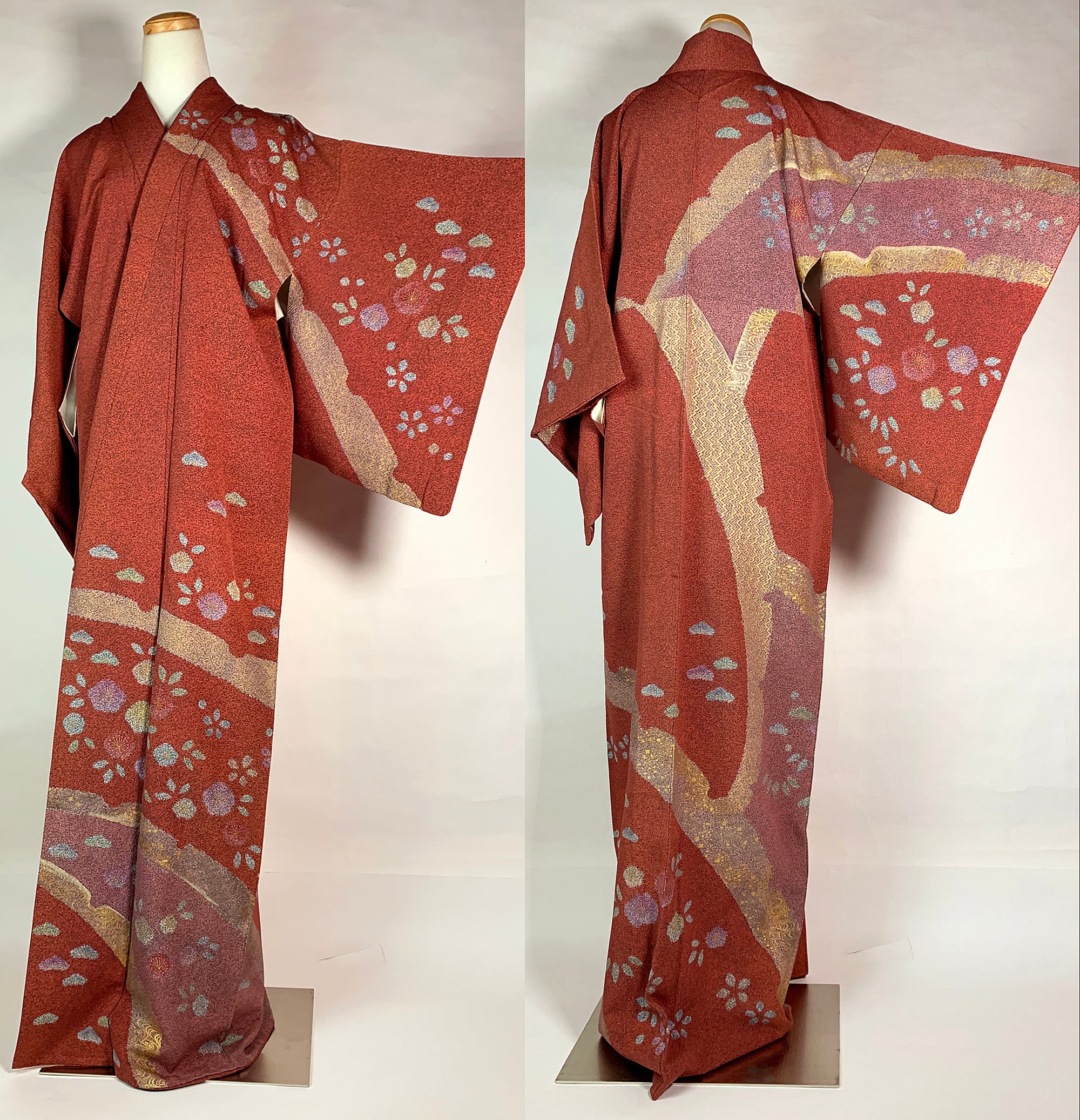 Japanese G012601 Elegant Dark Red Homongi Kimono Vintage | Etsy