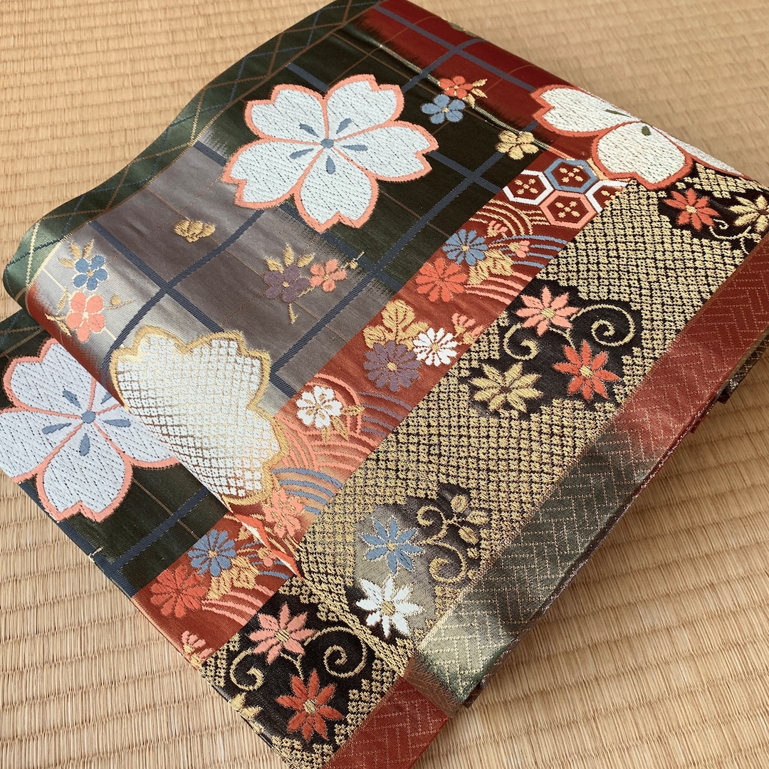Japanese D070604 Gorgeous koshi grid Pattern Obi - Etsy