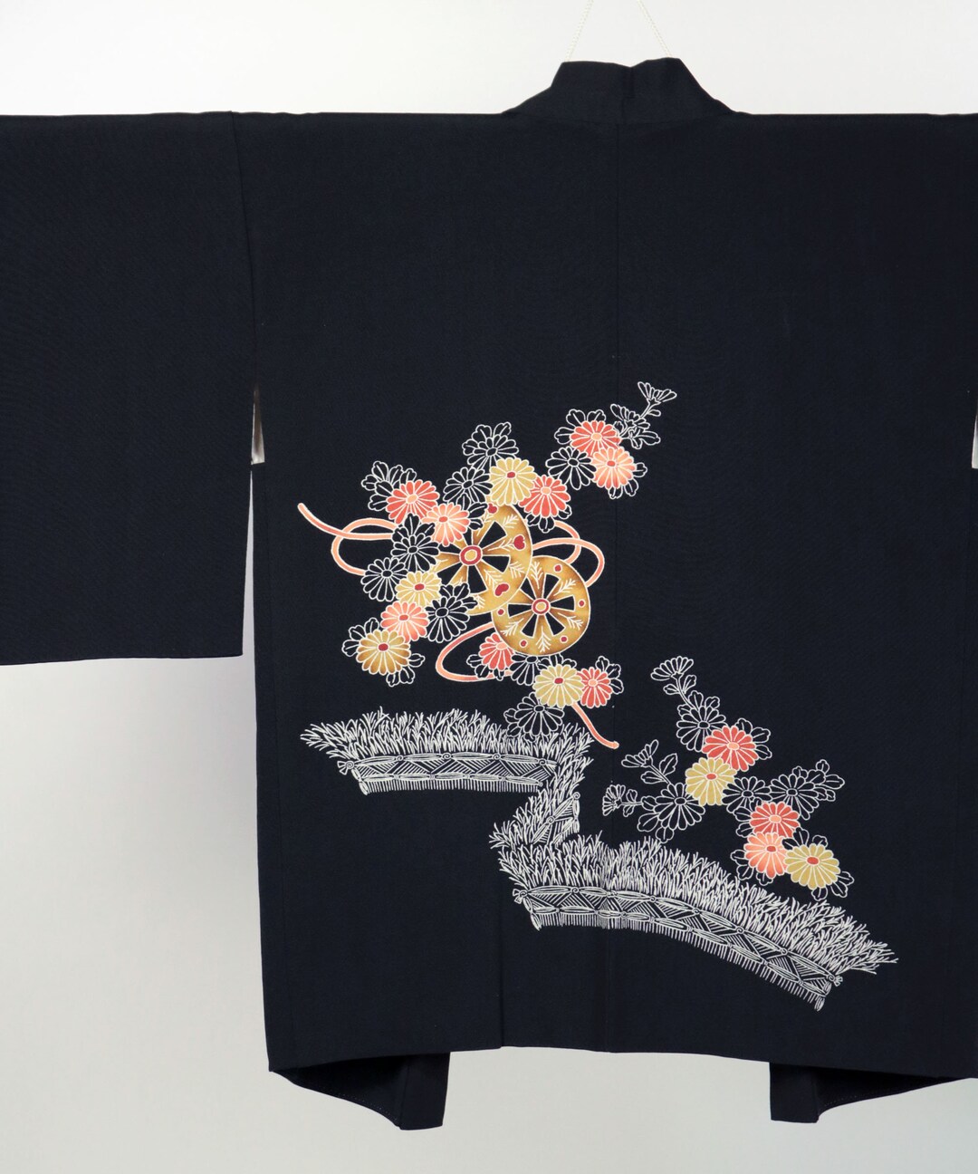 Kimono / Japanese Black Genji-guruma "eba-haori" Jacket Vintage ...