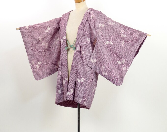 Kimono / Vintage Silk Haori With Shibori Butterfly and Kanoko Patterns ...