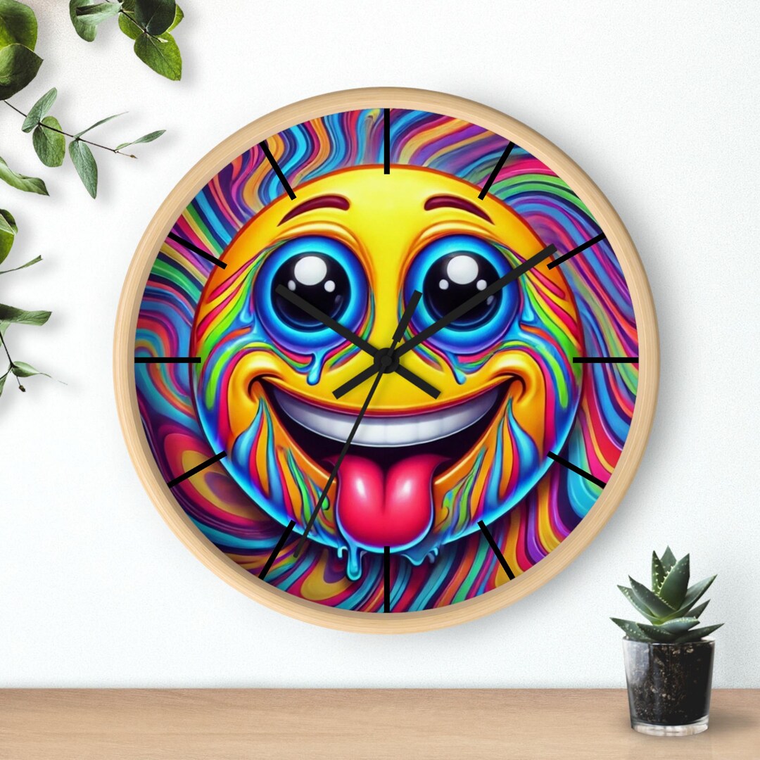 Trippy Psychadelic Happy Face Emoji Wall Clock - Etsy