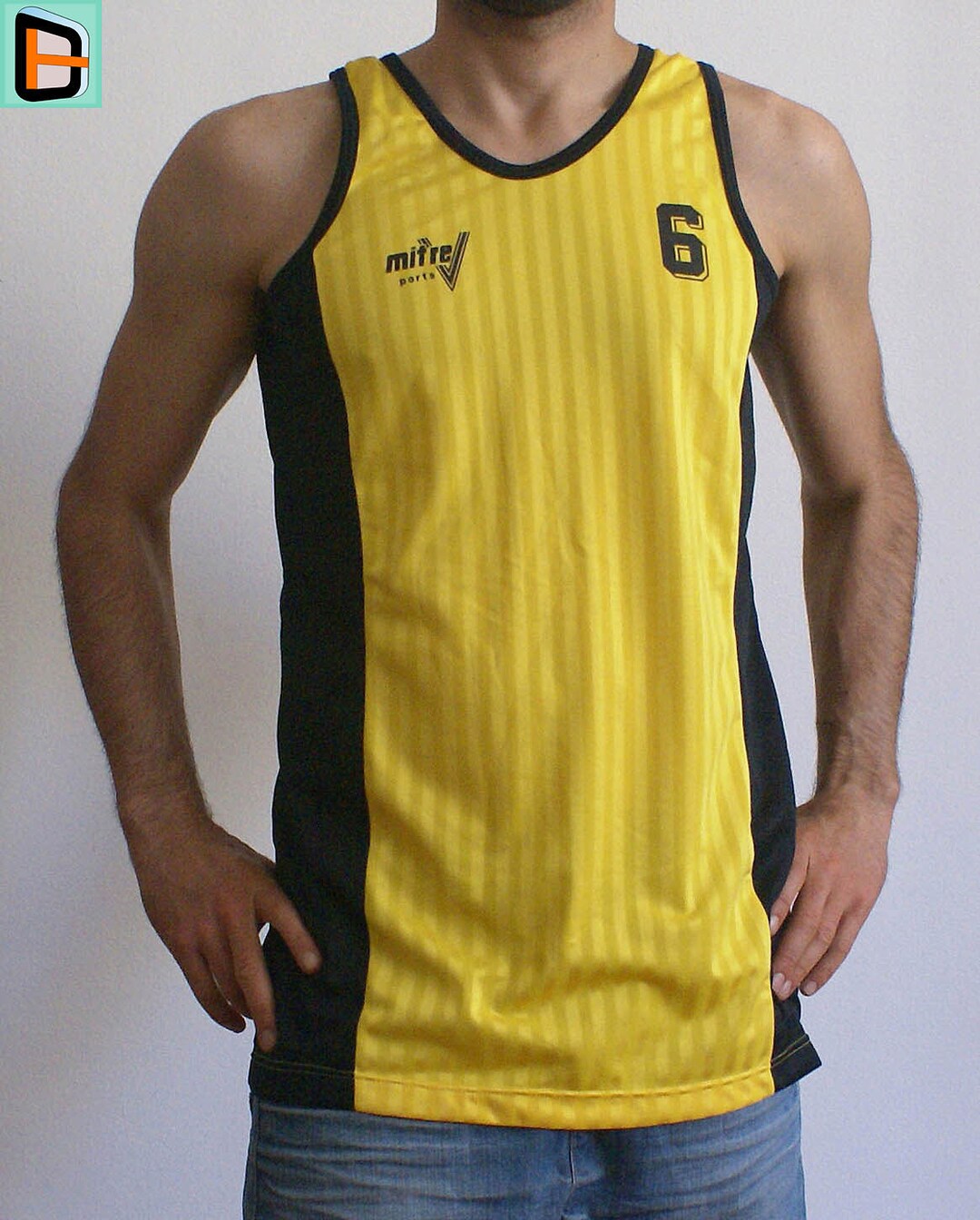 Vintage Mitre Sports Yellow Black Sleeveless Shirt Tank Top Jersey ...