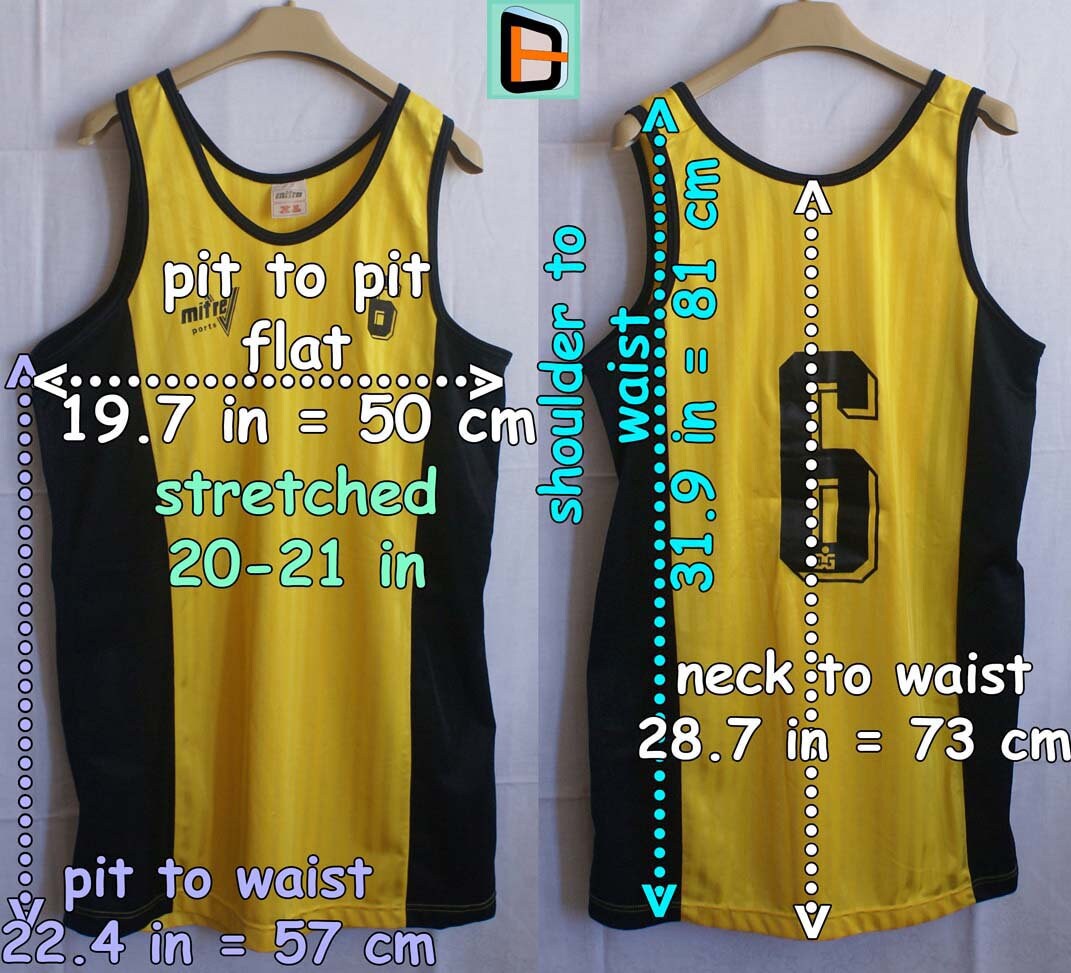 Vintage Mitre Sports Yellow Black Sleeveless Shirt Tank Top Jersey ...