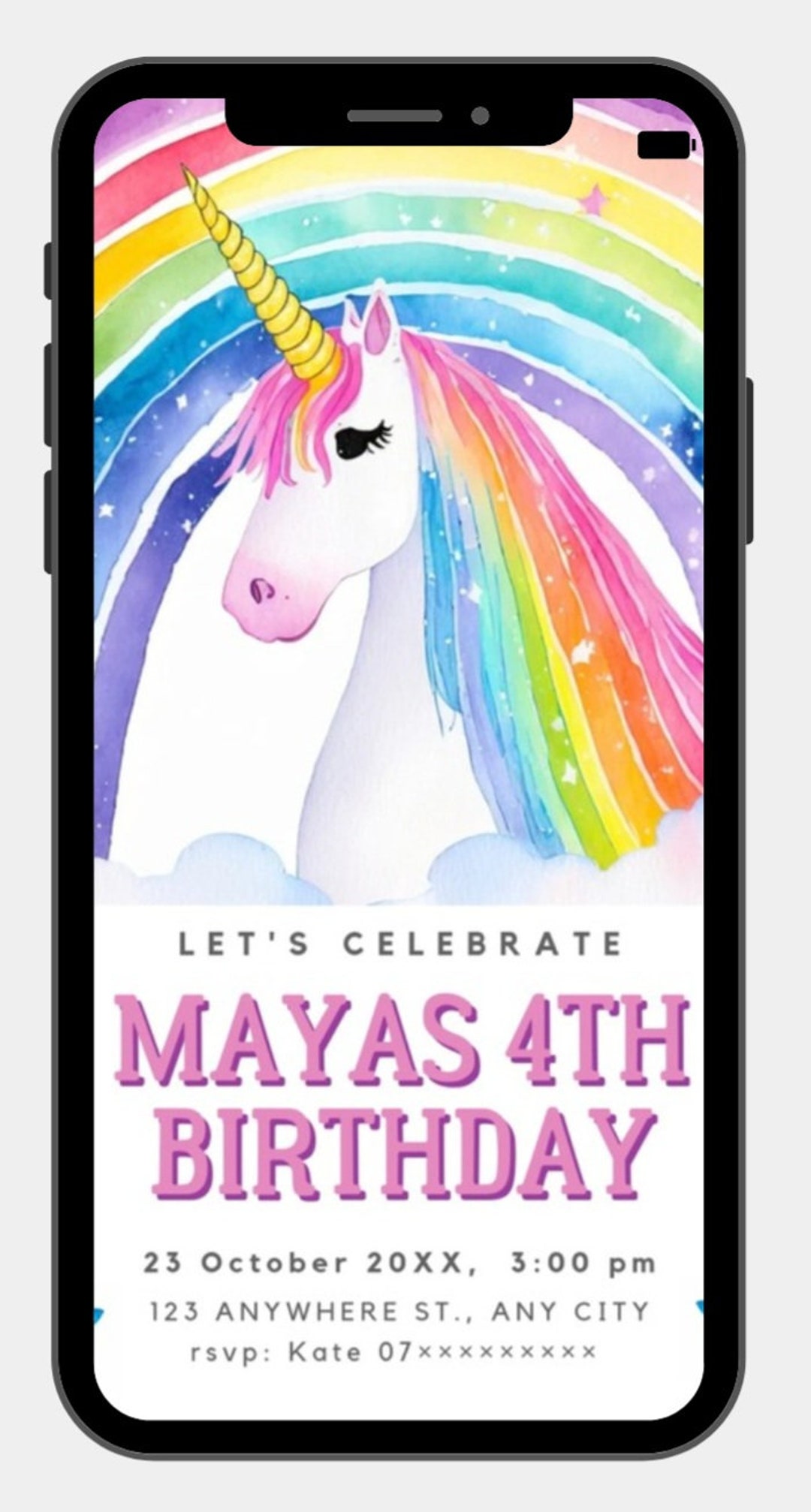 Unicorn Party Invitation, Multicolour, Rainbow, Girls Birthday - Etsy