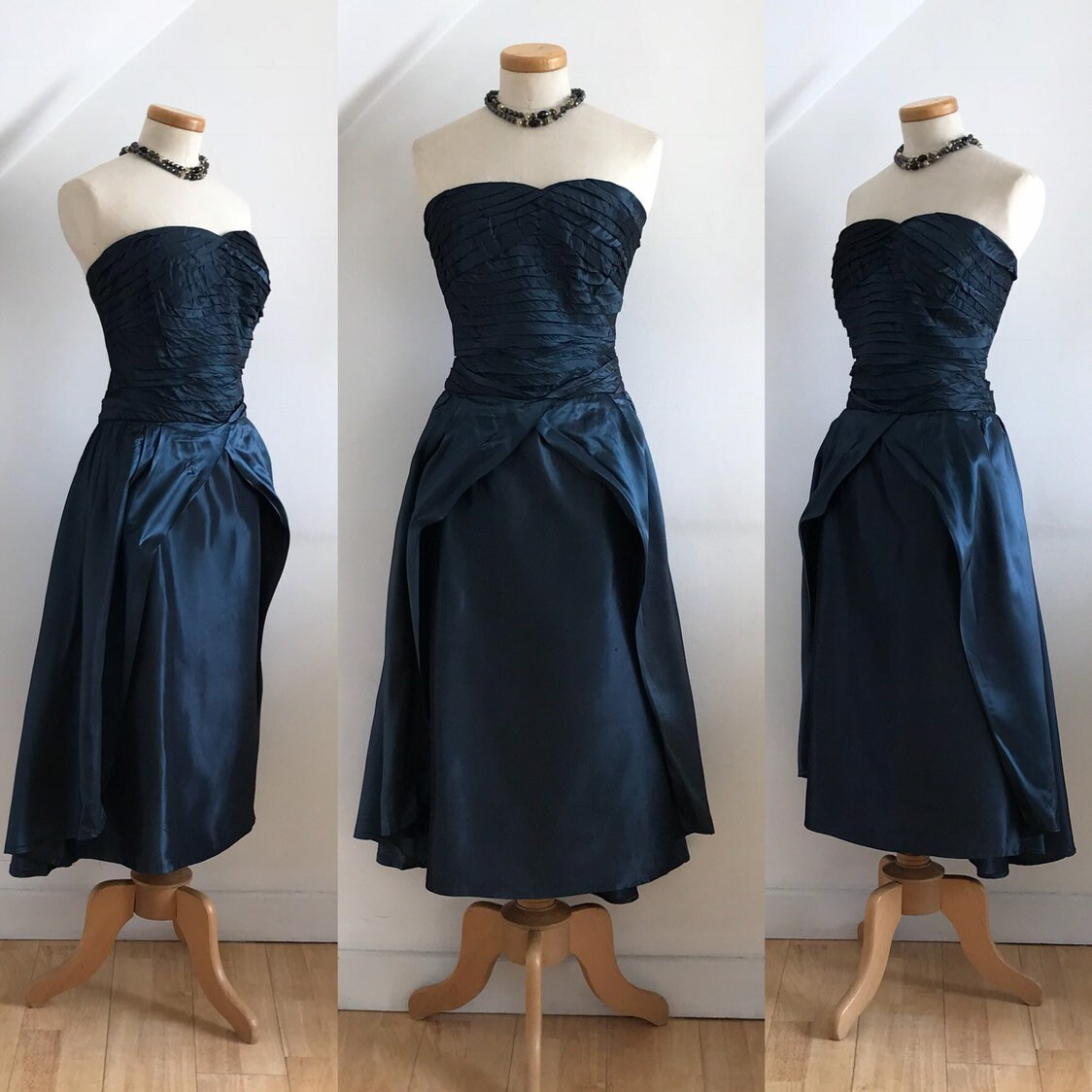 Stunning 1950s Vintage Hostess Dress Cocktail Gown Blue Watered Satin ...
