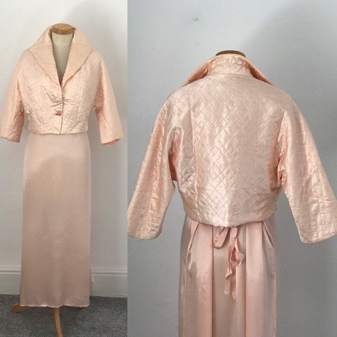 Vintage 1940s Bed Jacket Fitted Bolero Quilted Silk Boudoir Hostess ...