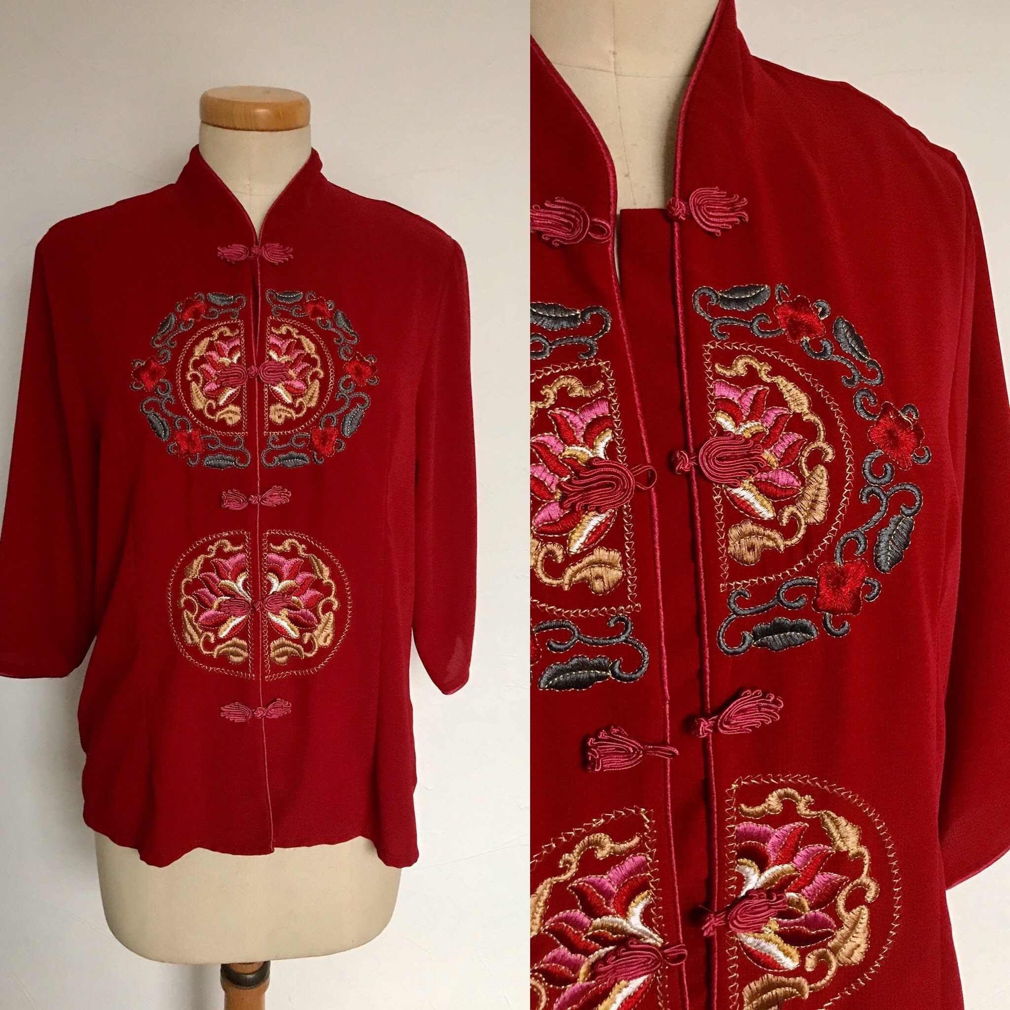 Vintage 1950s Cheongsam Jacket Tunic Blouse Chinese Iridescent Silk ...