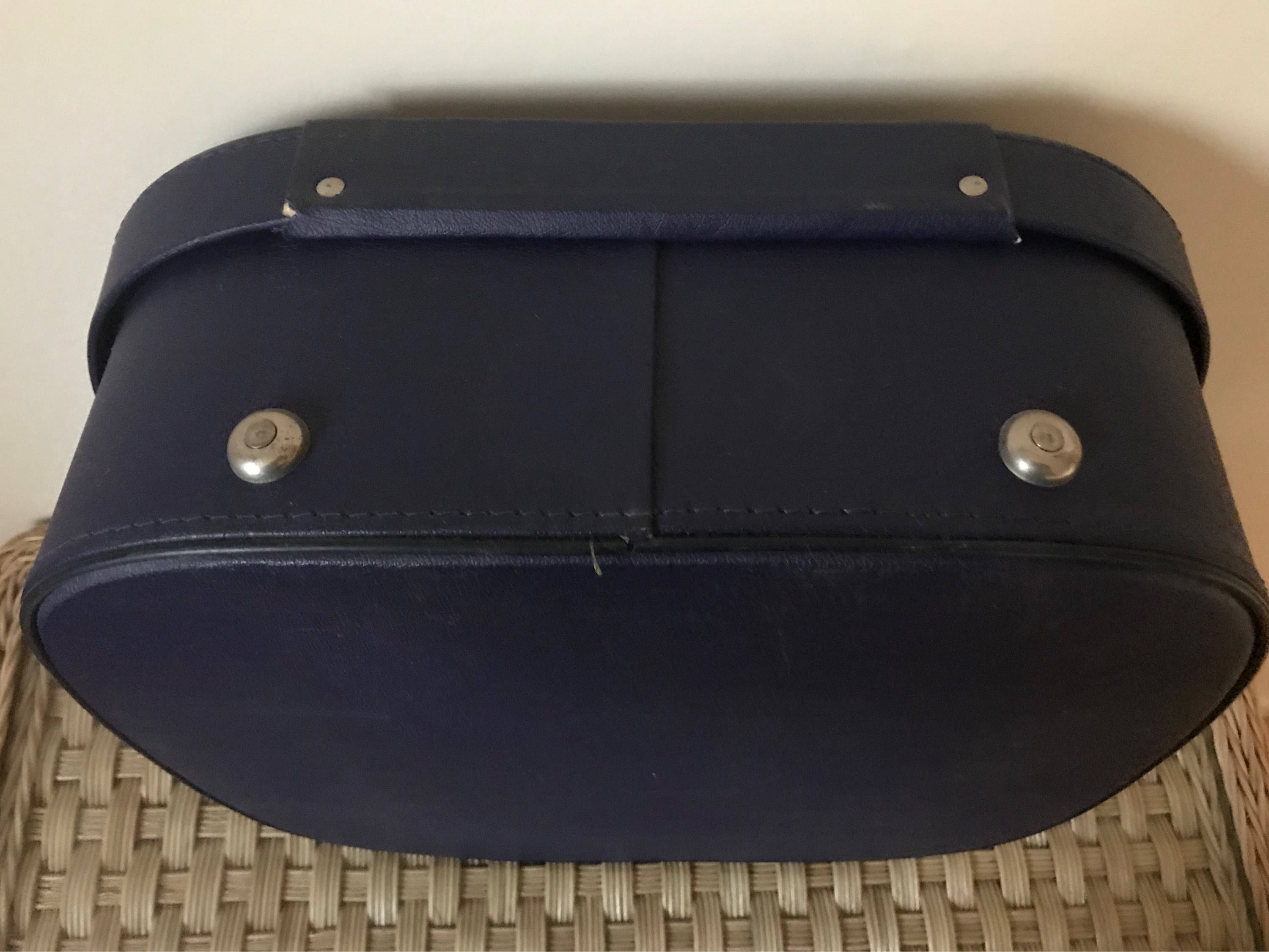 Vintage 1960s Blue Vanity Case Red Satin Lined 60s Overnight Weekend Case