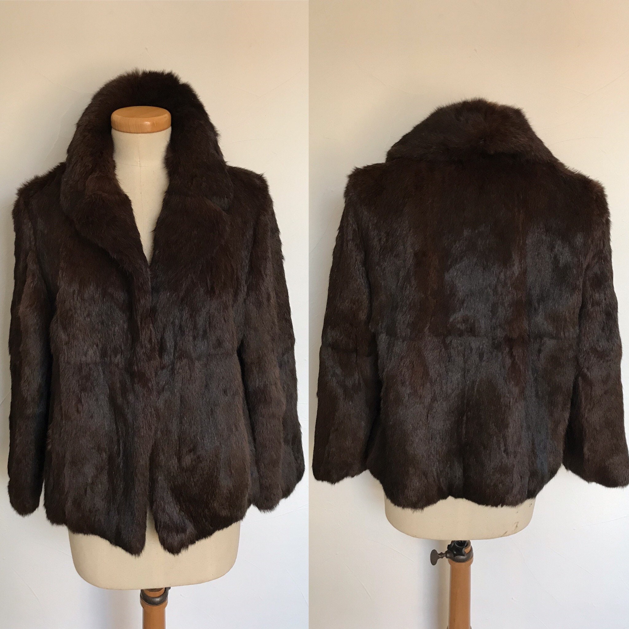 Vintage 1950s Mink Jacket Cocktail Duster Coat Padded Shoulders 50s ...