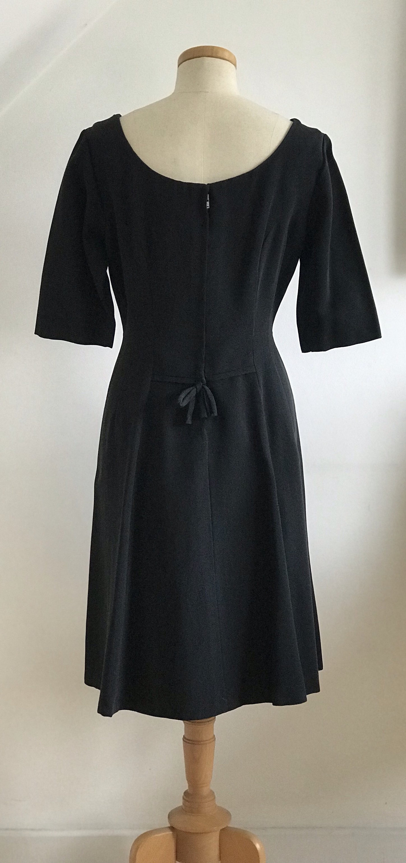 Stunning 1950s Wiggle Dress Black Silk Jet Droplets Fabulously Chic 50s