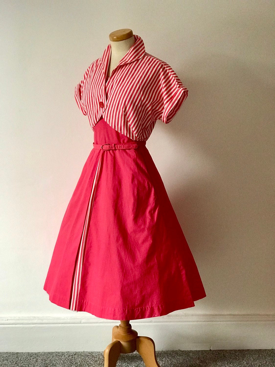 Original 1950s Dress And Bolero By California Cotton Red White Stripe 50s
