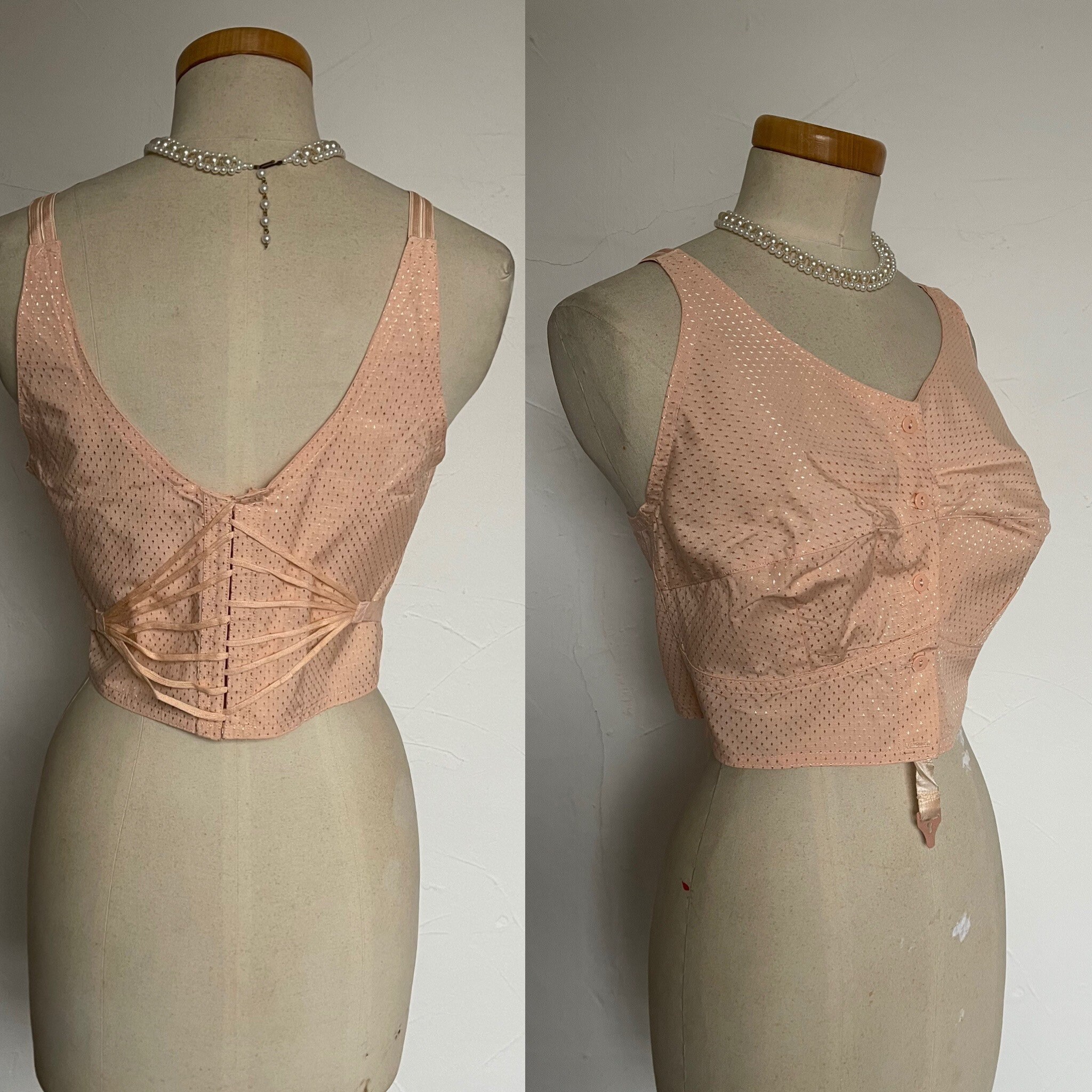 Vintage 1950s Long Line Bra Conical Bullet Lace Up Foundation Garment ...