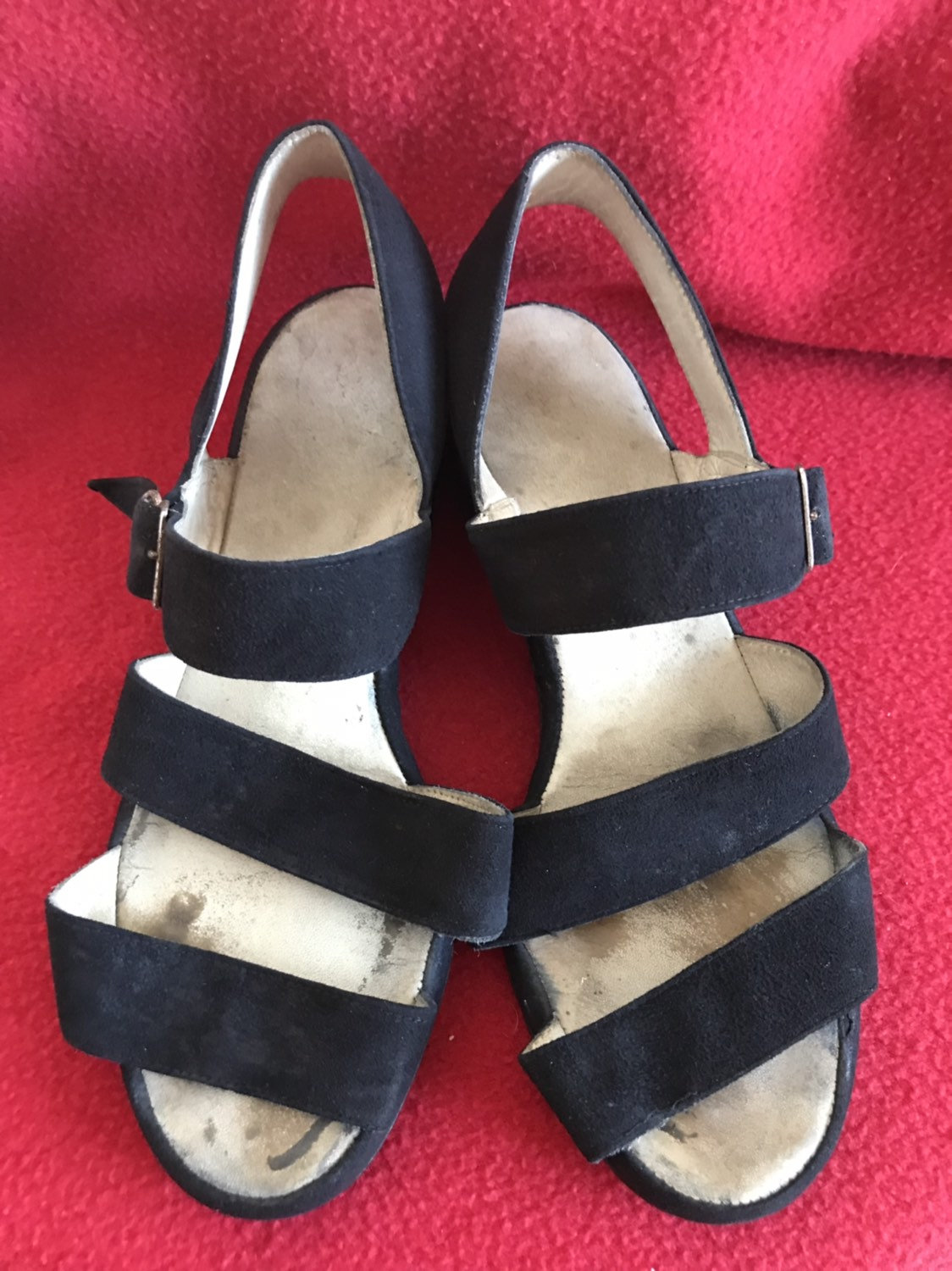 Vintage 1950s Wedge Heeled Sandals Black Suede Strappy 50s Italian ...