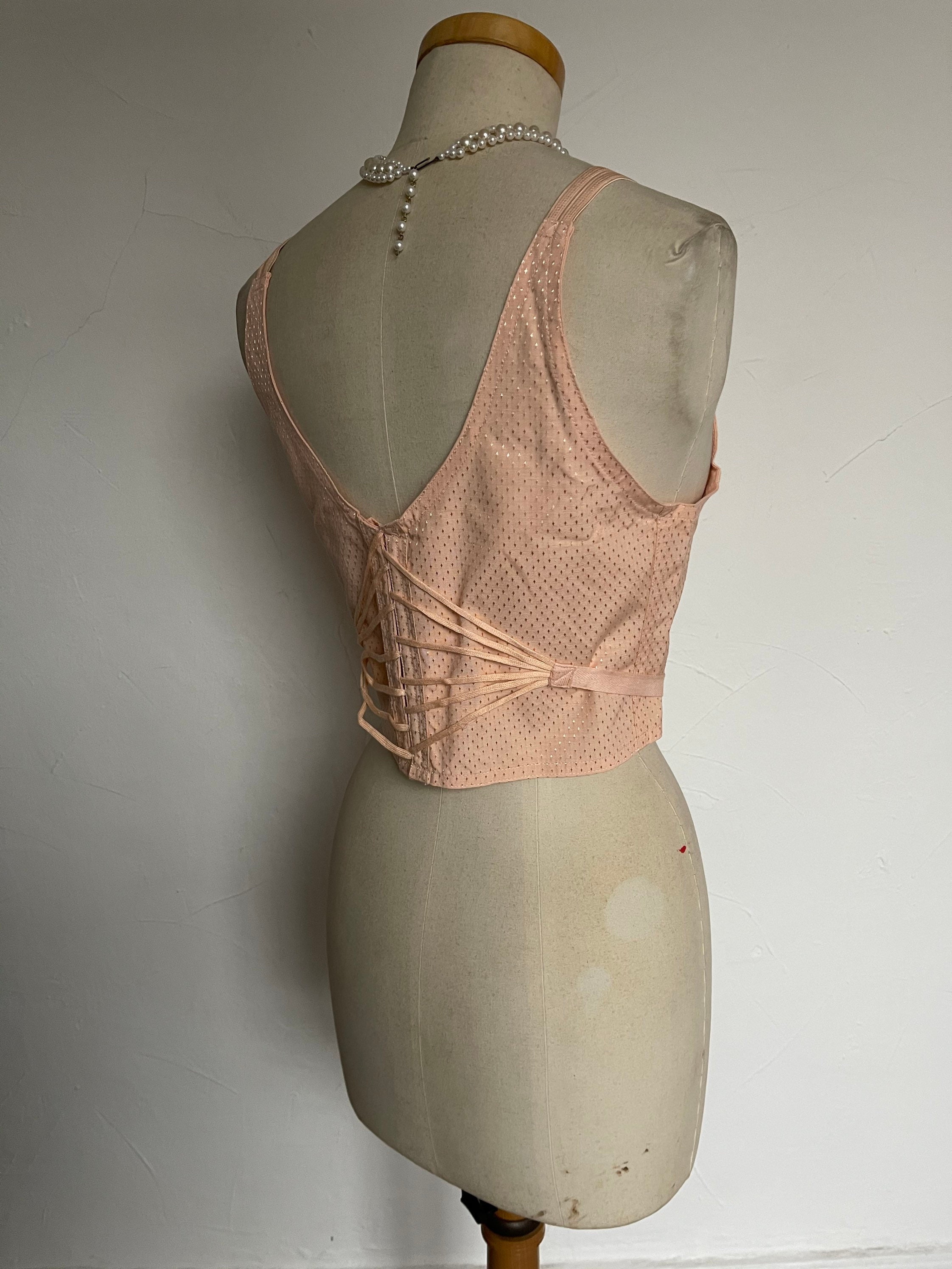 Vintage 1950s Long Line Bra Conical Bullet Lace Up Foundation Garment ...