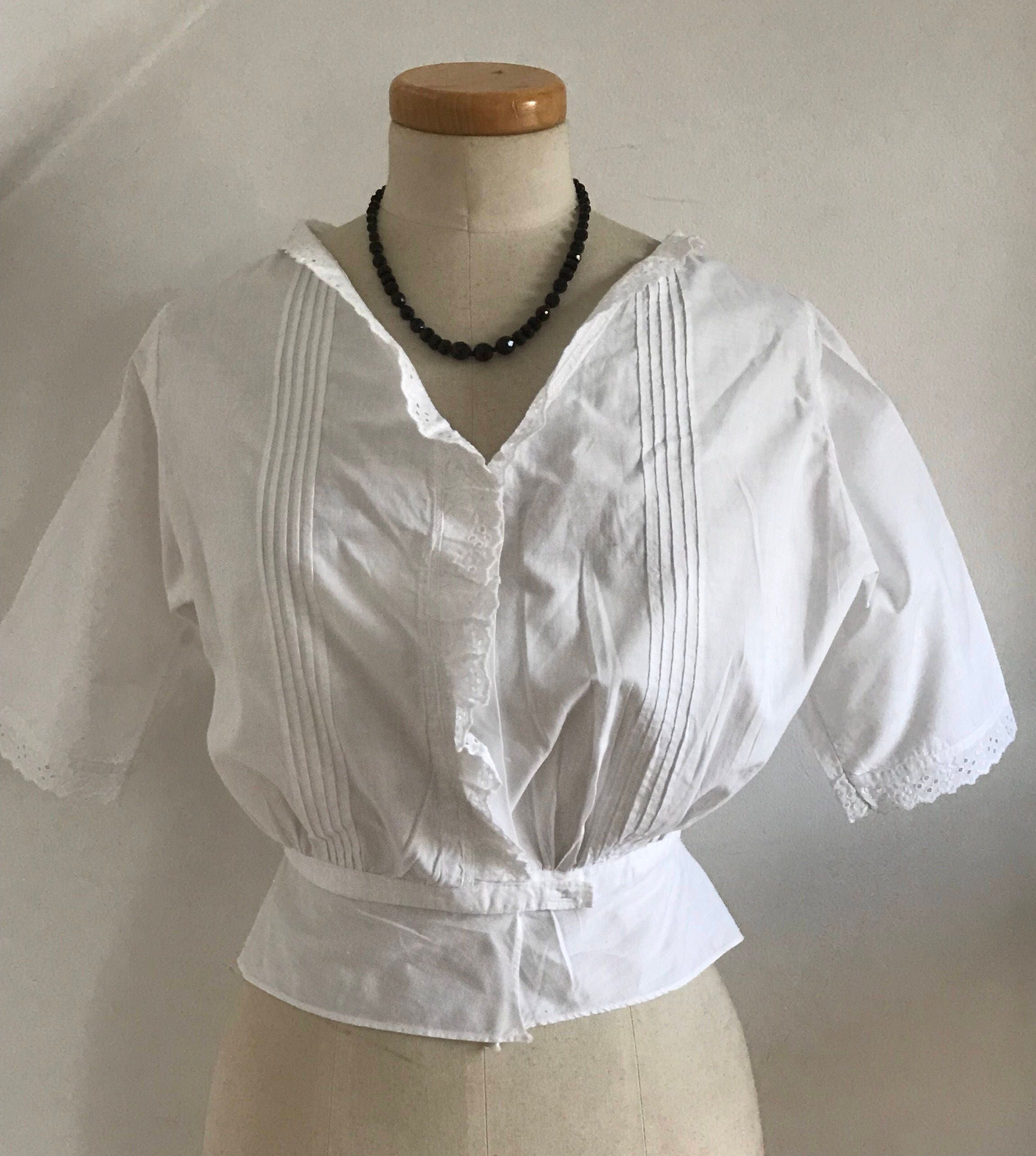 Vintage Camisole Blouse Chemise Horrockses Linen Broidery Anglaise Lace Unworn Victorian Dowry