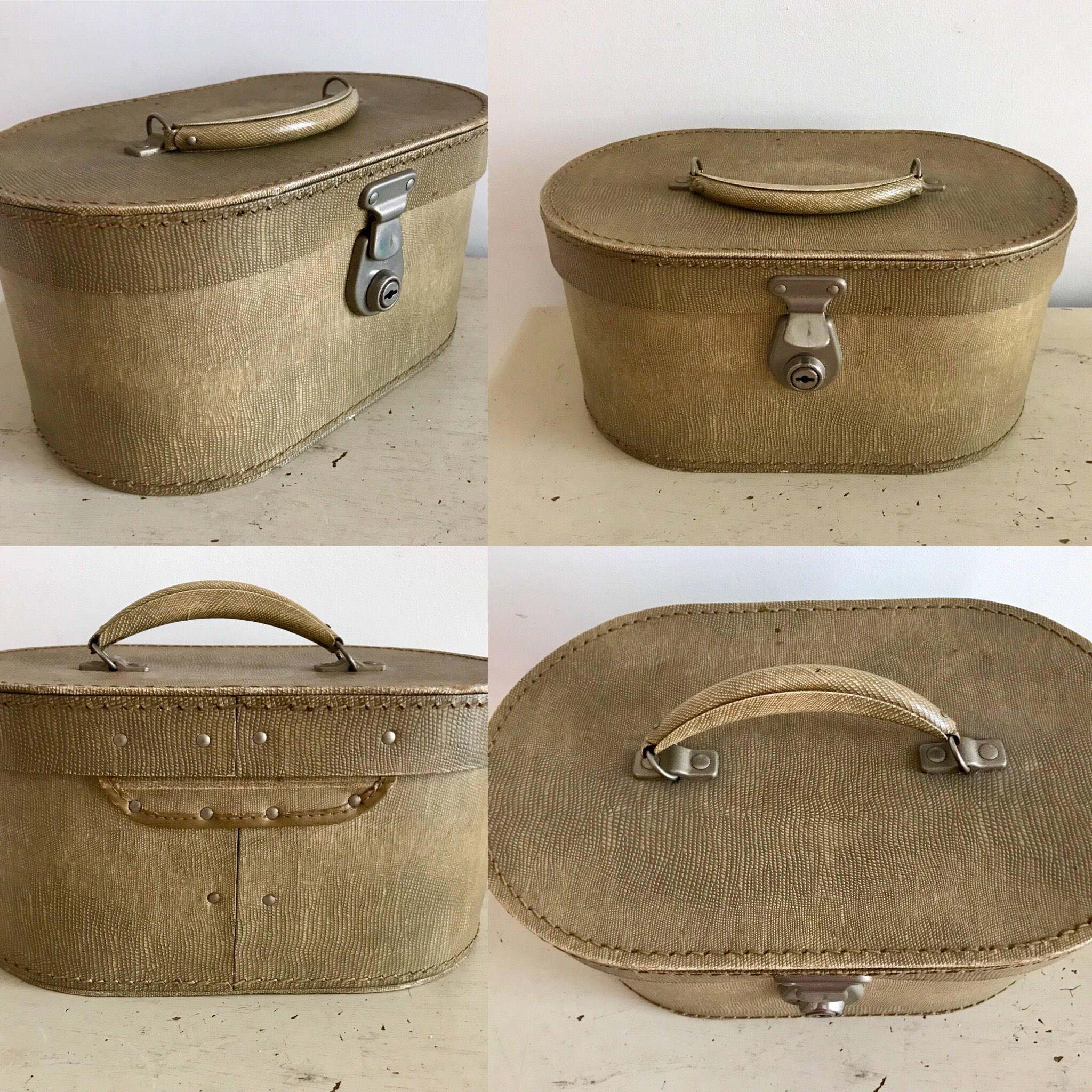 Vintage 1940s Vanity Case Box Bag Red Lining Rare Retro Moc Croc ...