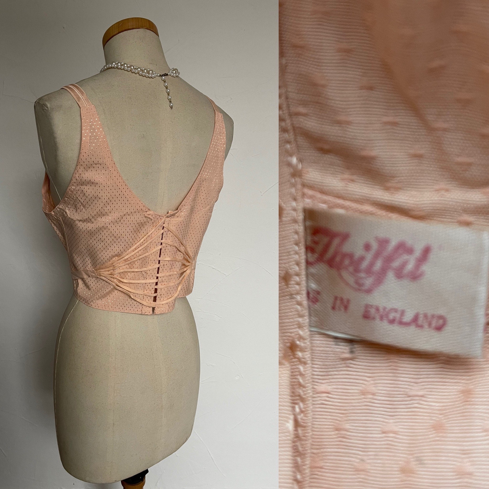 Vintage 1950s Long Line Bra Conical Bullet Lace Up Foundation Garment ...