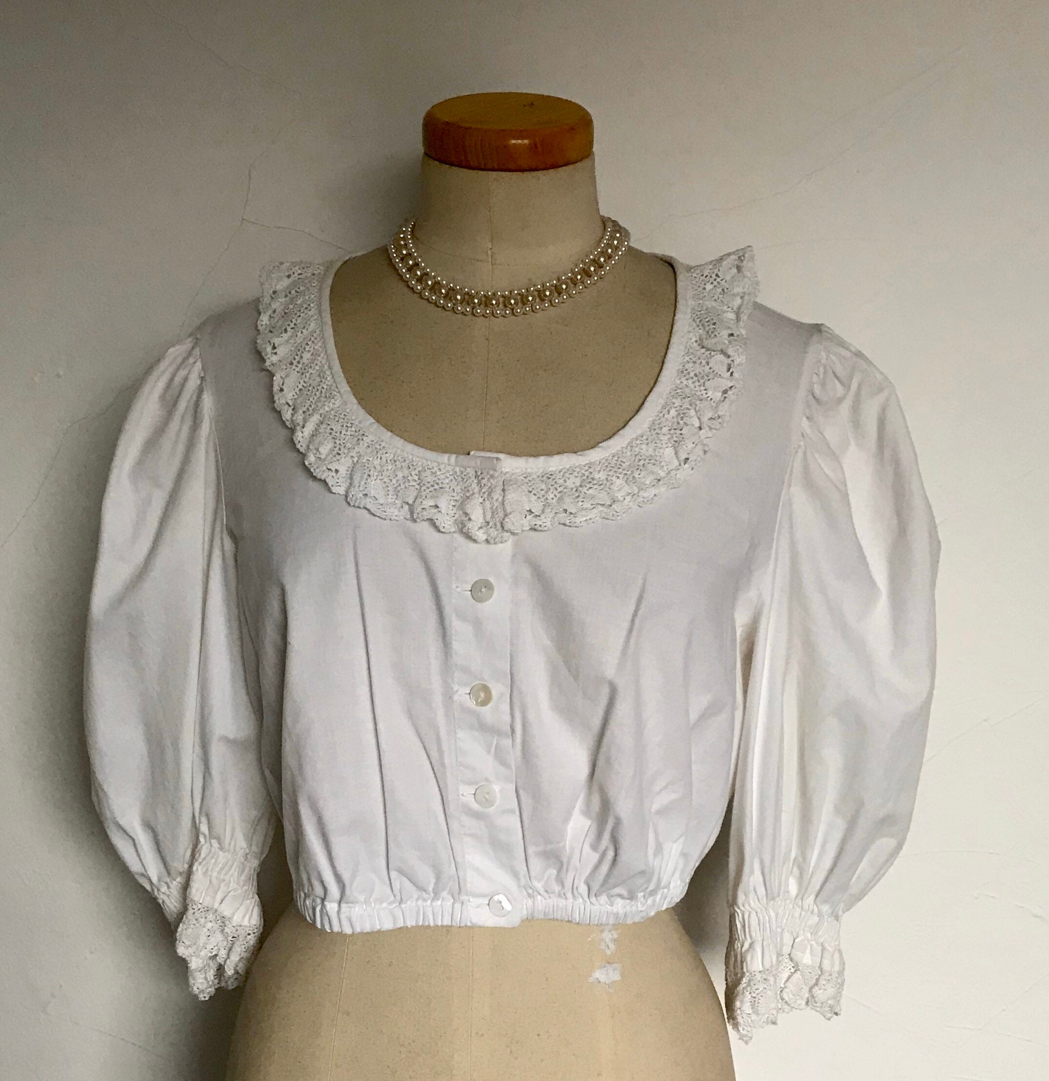 Genuine Vintage Swiss Top Bavarian Dirndl Blouse Linen Lace Salzburg
