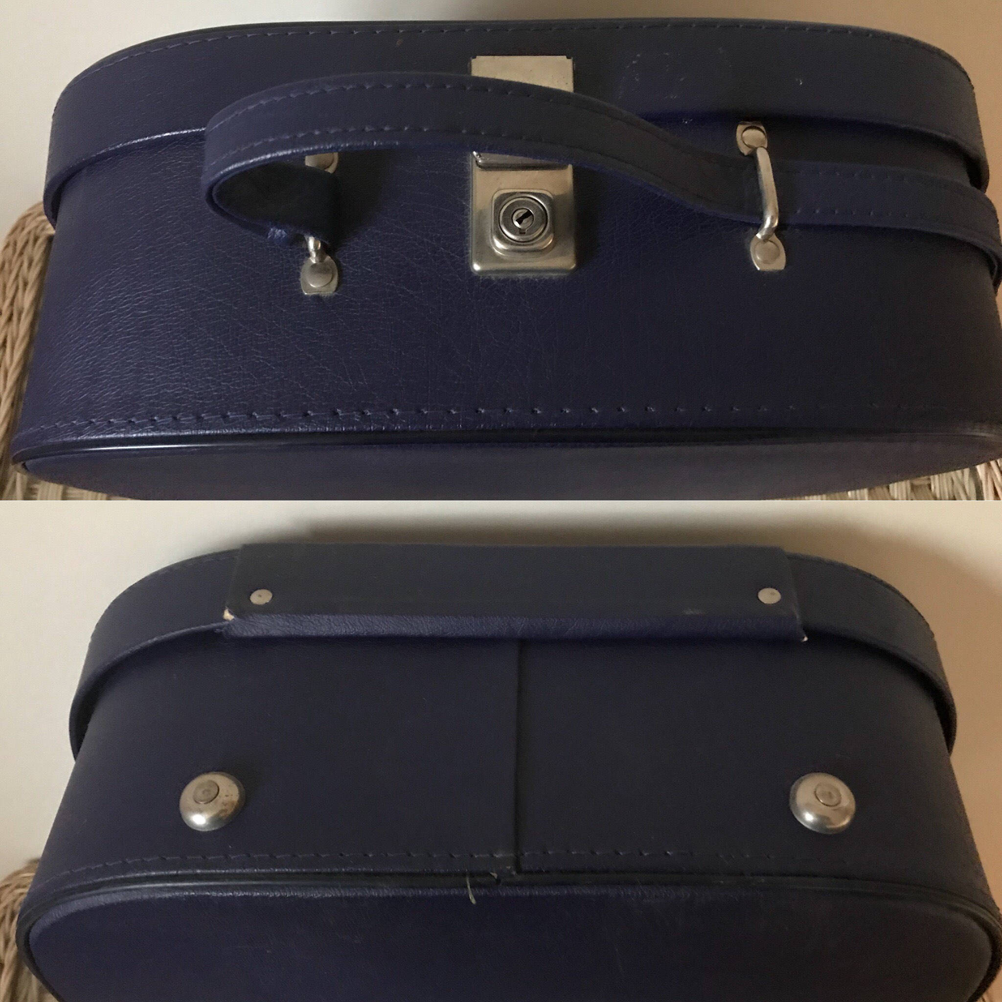 Vintage 1960s Blue Vanity Case Red Satin Lined 60s Overnight Weekend Case