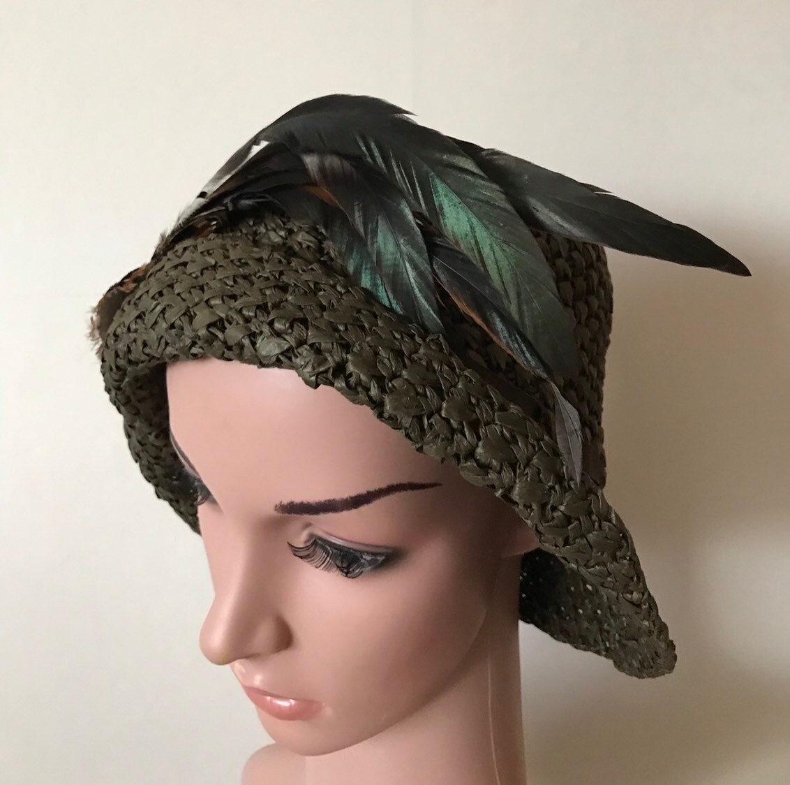 Fabulous 1930s Cloche Hat Straw Deco Large Brim Hand Made Hemp Fabric ...