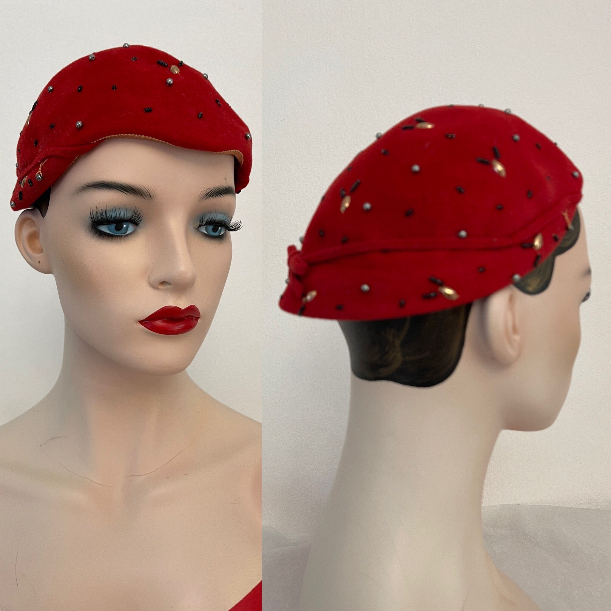 Red 1950s Fascinator Capulet Bandeaux Exquisite Hat 50s Glass Bugle ...