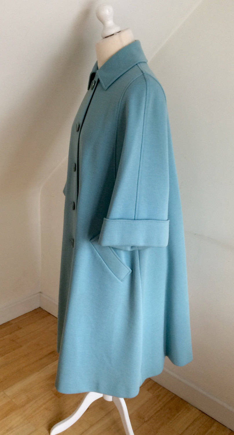 Vintage 1950s Powder Blue Swagger Coat Swing Back 50s Couture Pristine