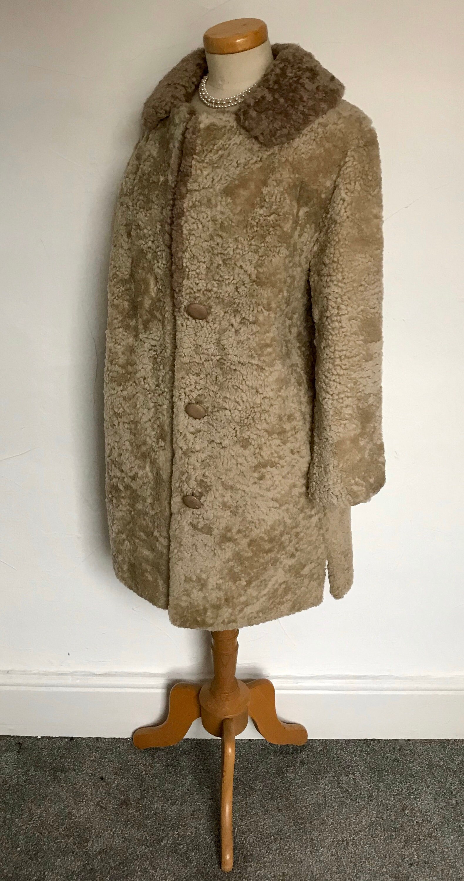 Vintage 1950s Curly Lamb Duster Coat 2 Tone Exquisite Luxurious Unworn