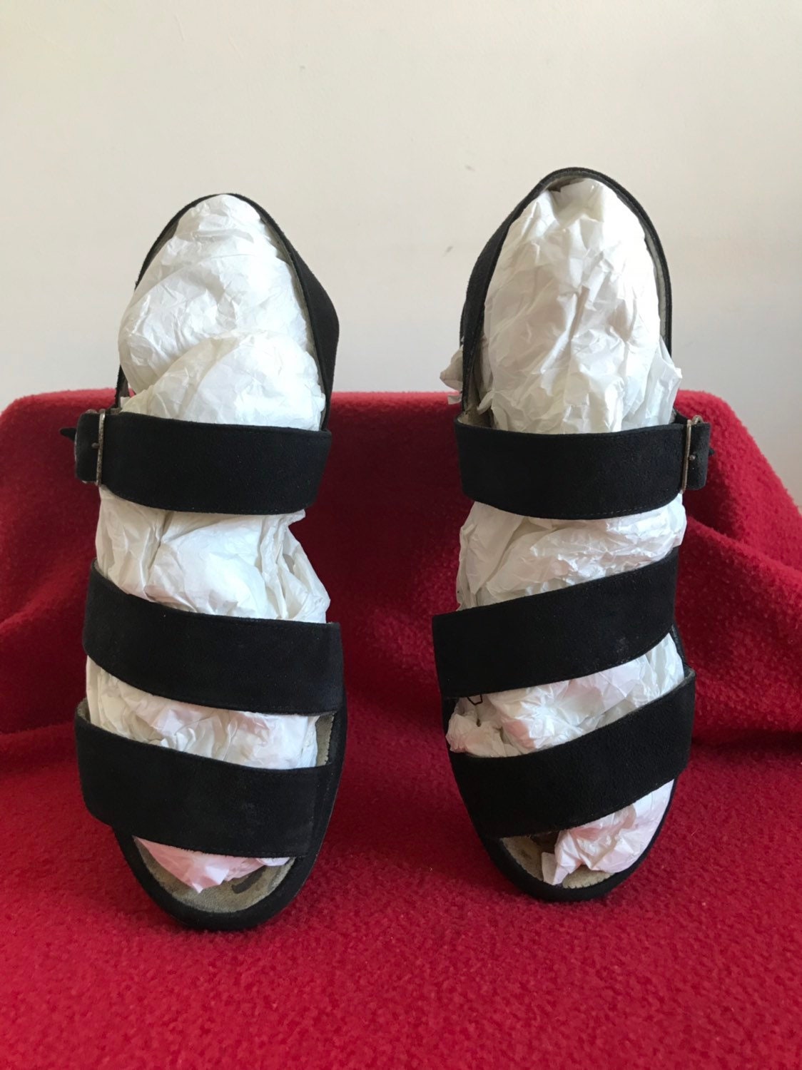 Vintage 1950s Wedge Heeled Sandals Black Suede Strappy 50s Italian ...
