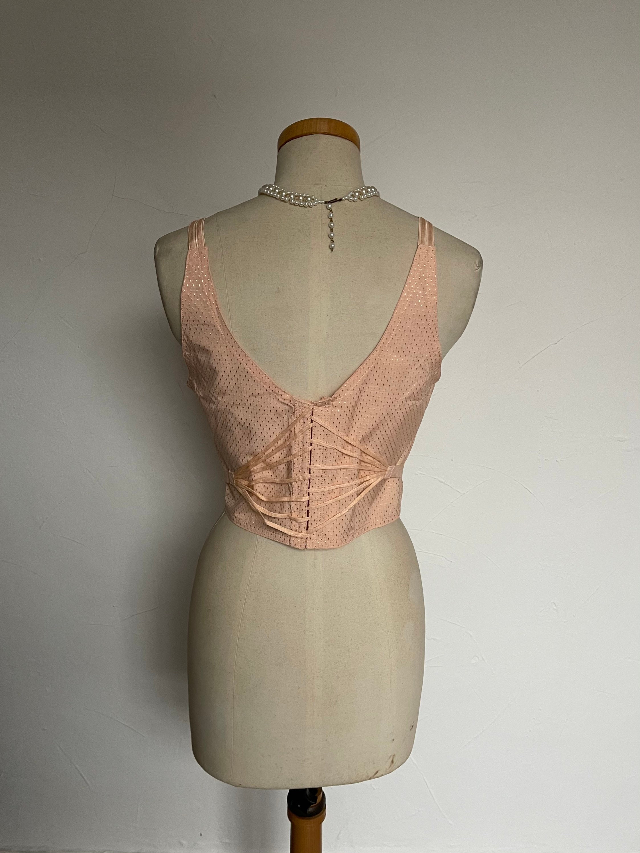 Vintage 1950s Long Line Bra Conical Bullet Lace Up Foundation Garment ...
