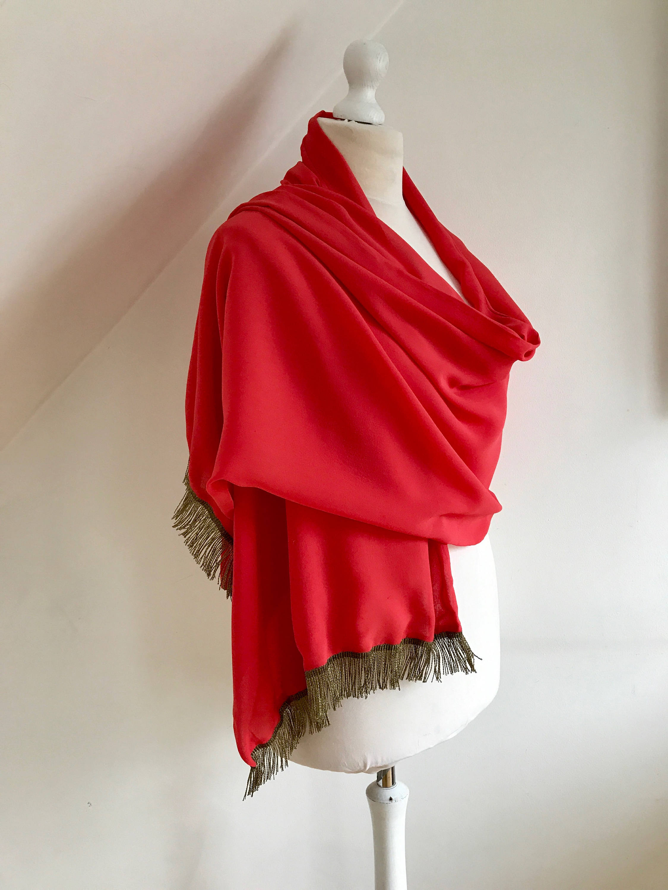 Vintage 20s Art Deco Stole Scarf Scarlet Silk Gold Braid 1920s Opera ...