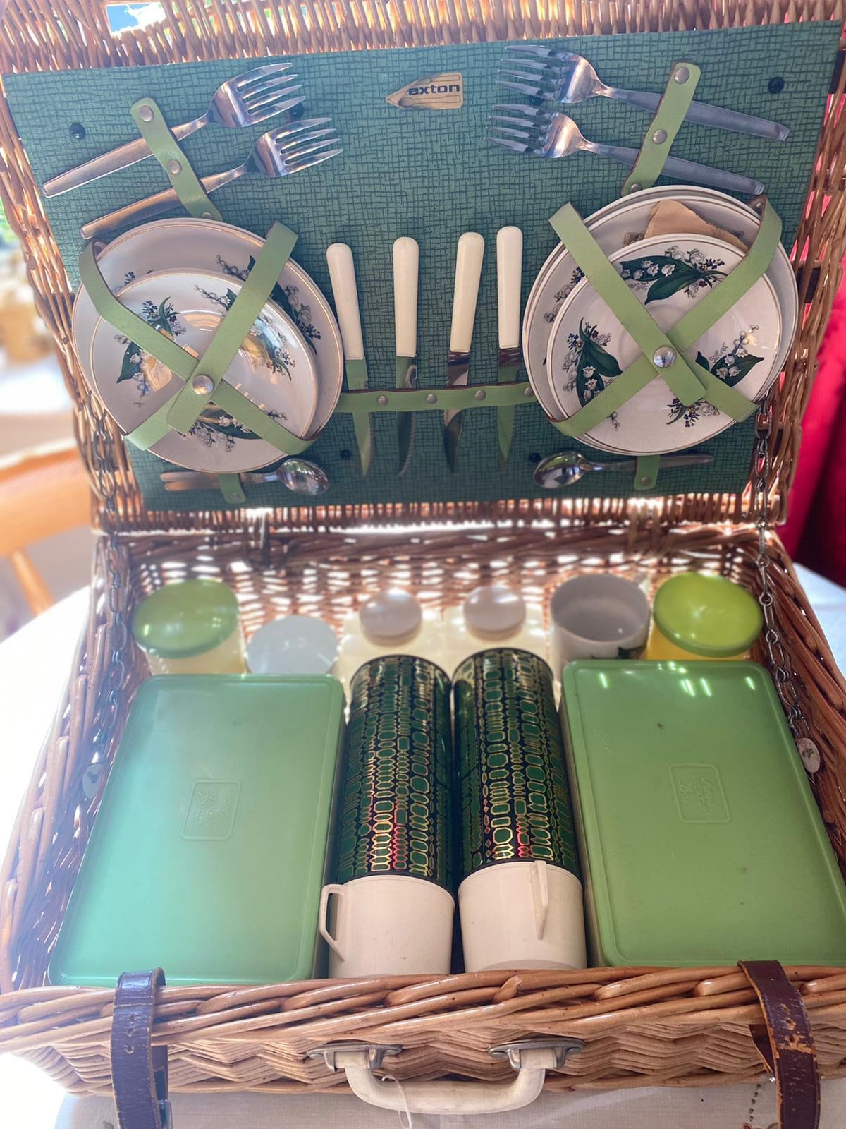 Vintage 50s Brexton Wicker Picnic Hamper Basket 1950s Pristine Stunning ...