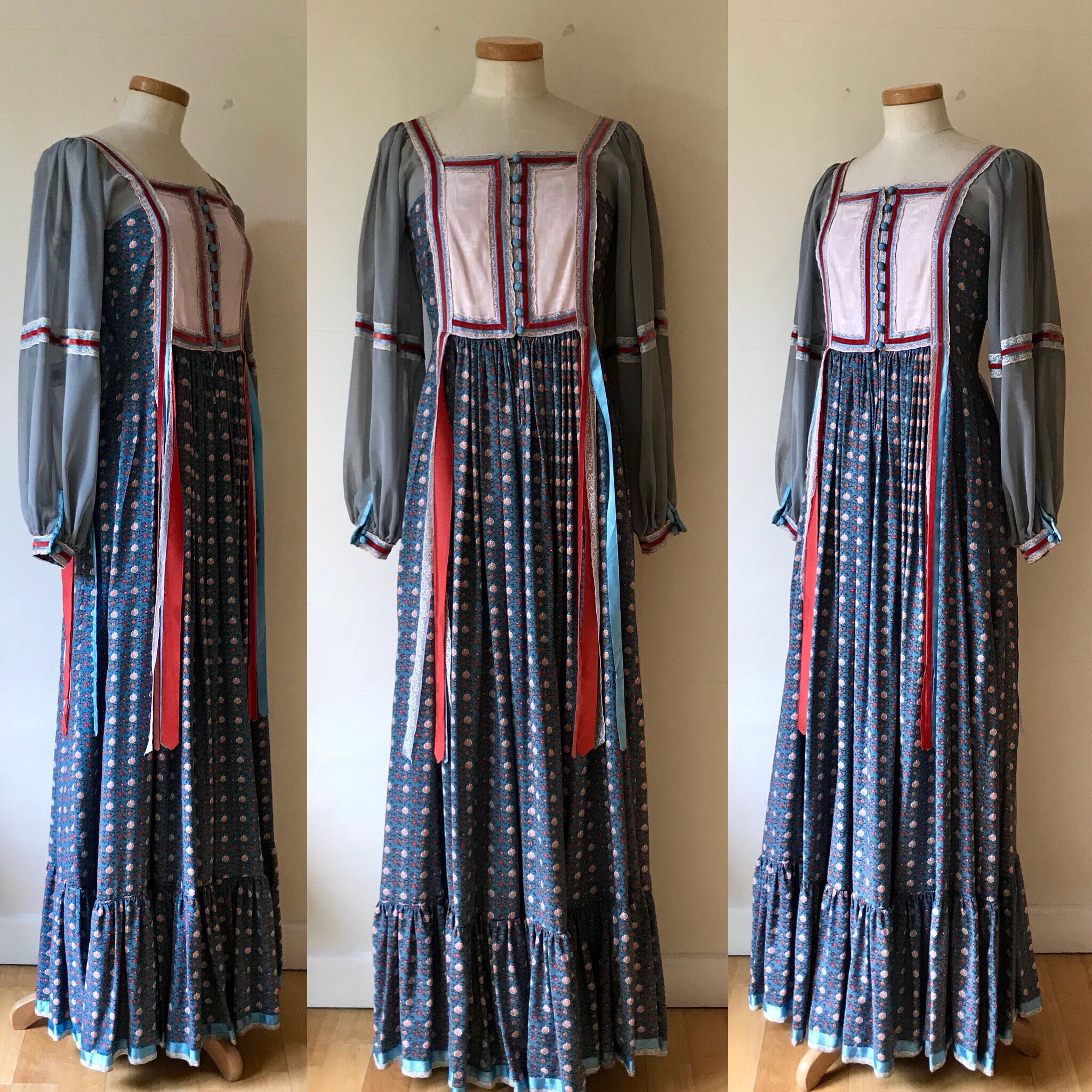 Vintage 1970s Rumak & Sample Dress Rare 70s Prairie Empire Line Exquisite