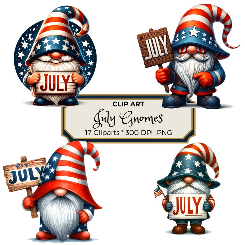 Monthly Gnomes Clipart Bundle, Garden Clipart, July Gnome PNG, Gnomes ...