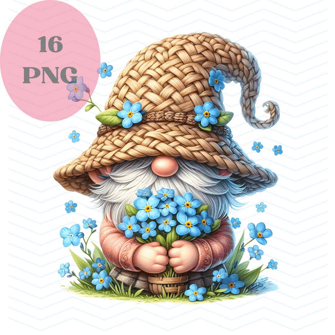 Forget Me Not Gnomes Clipart Bundle, Garden Clipart, Spring Gnome PNG ...