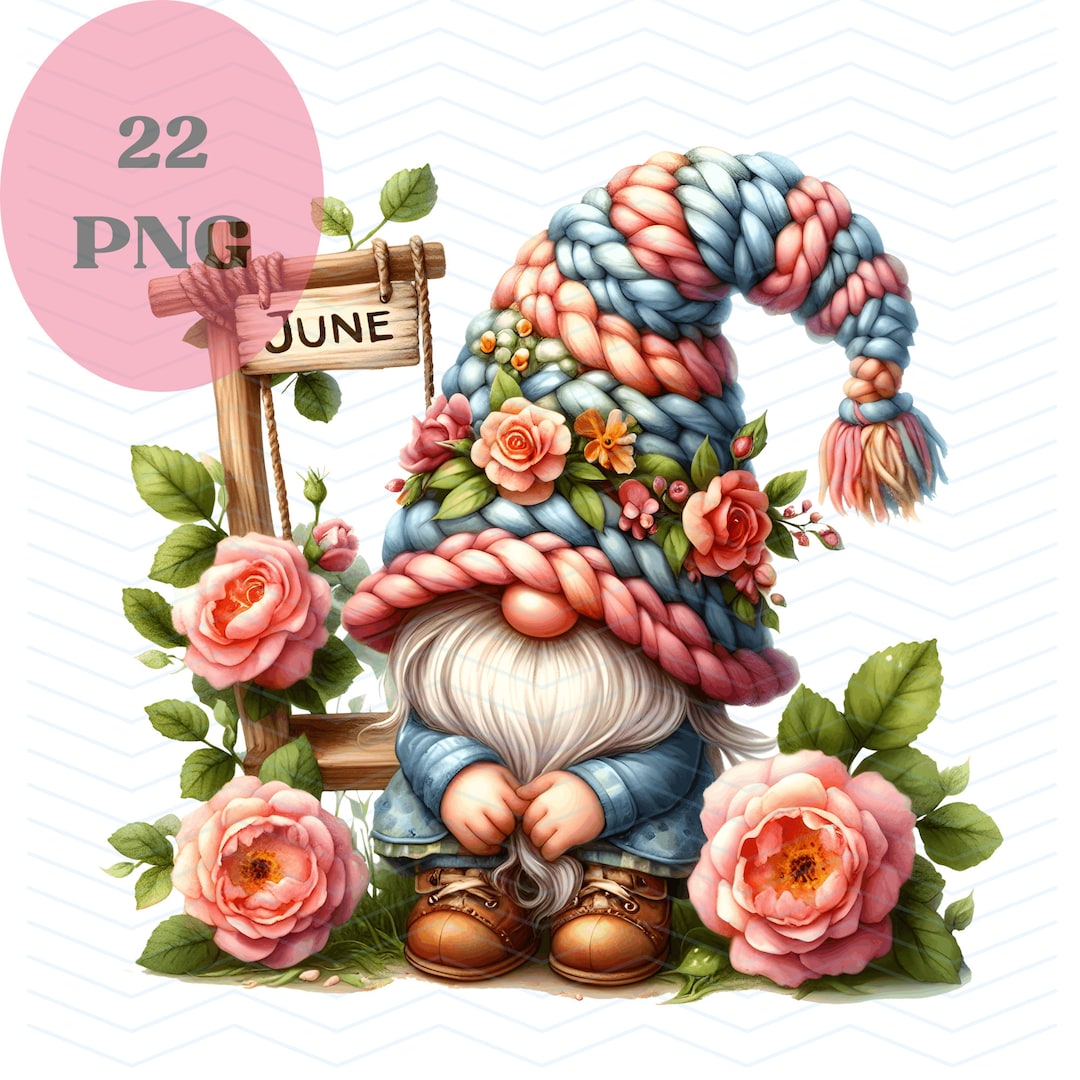 Birth Month Flower Gnomes Clipart Bundle, Clipart, June Gnome PNG ...