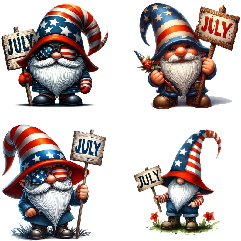 Monthly Gnomes Clipart Bundle, Garden Clipart, July Gnome PNG, Gnomes ...