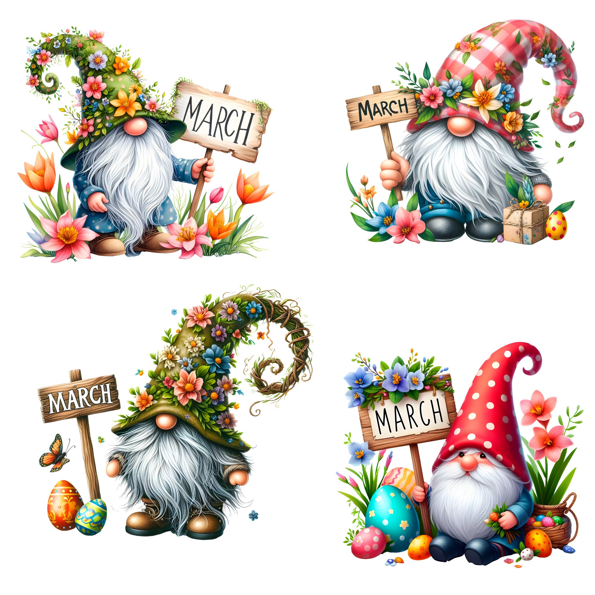 Monthly Gnomes Clipart Bundle, Garden Clipart, March Gnome PNG, Gnomes ...