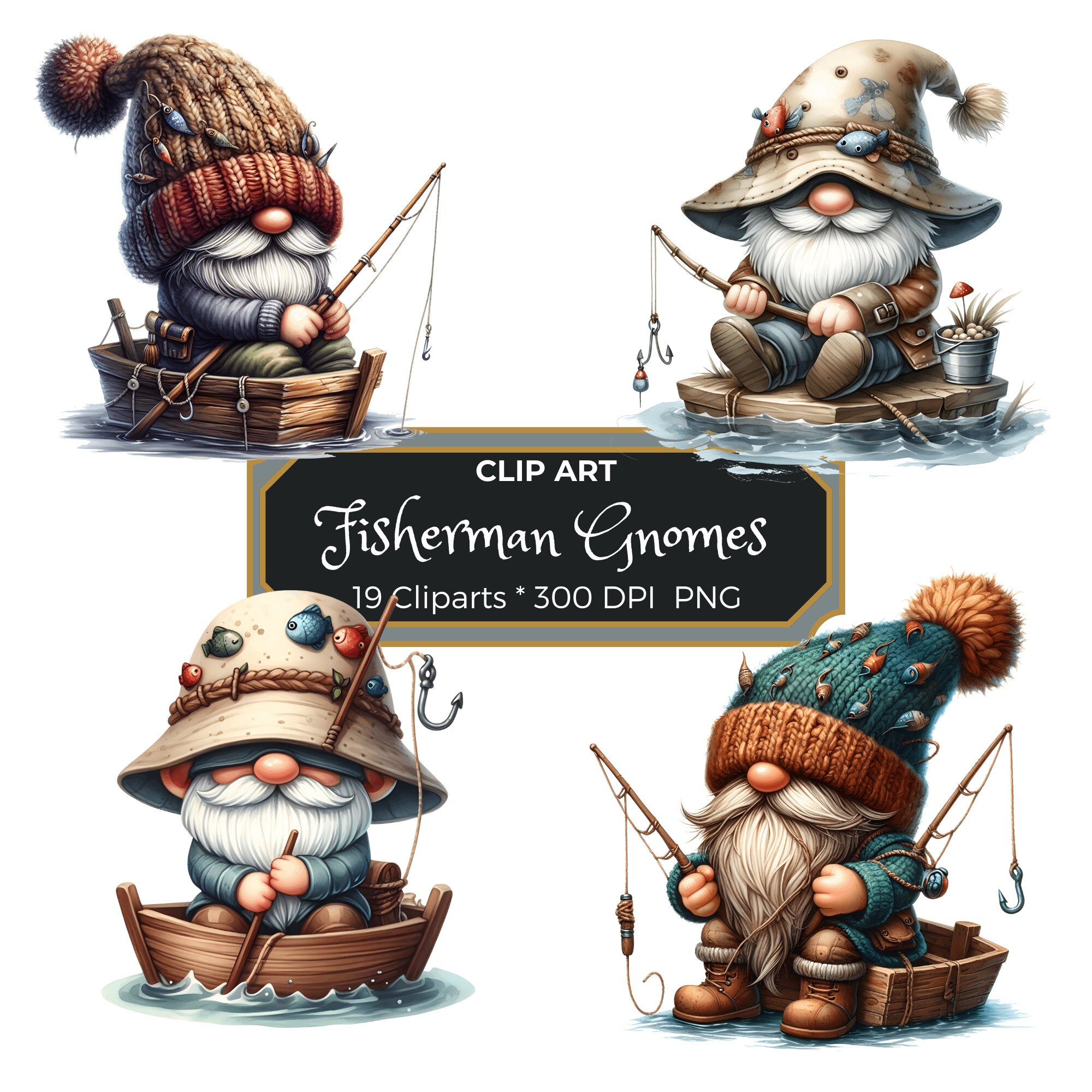 Fisherman Gnomes Clipart Bundle, Garden Clipart, Spring Gnome PNG ...