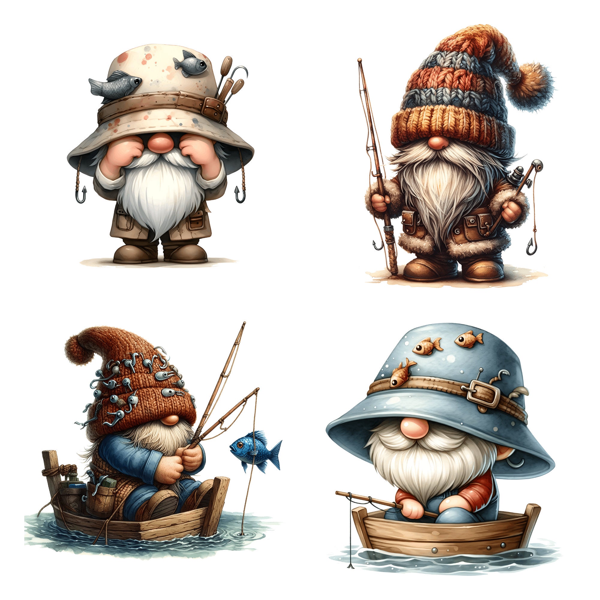 Fisherman Gnomes Clipart Bundle, Garden Clipart, Spring Gnome PNG ...